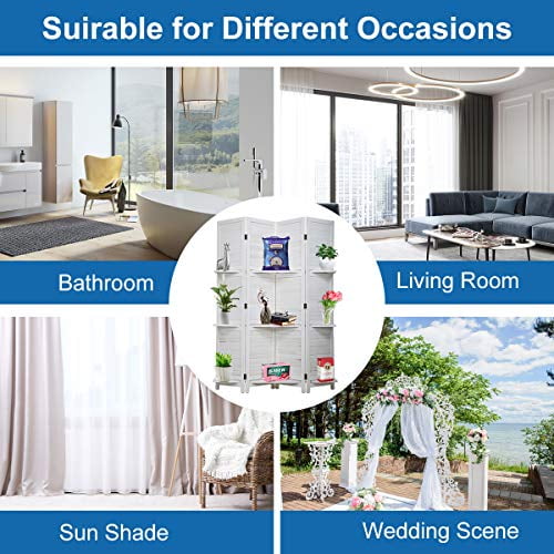 Tyyps 4 Panel 6 Ft Tall Wood Room Divider Folding Portable Privacy ...