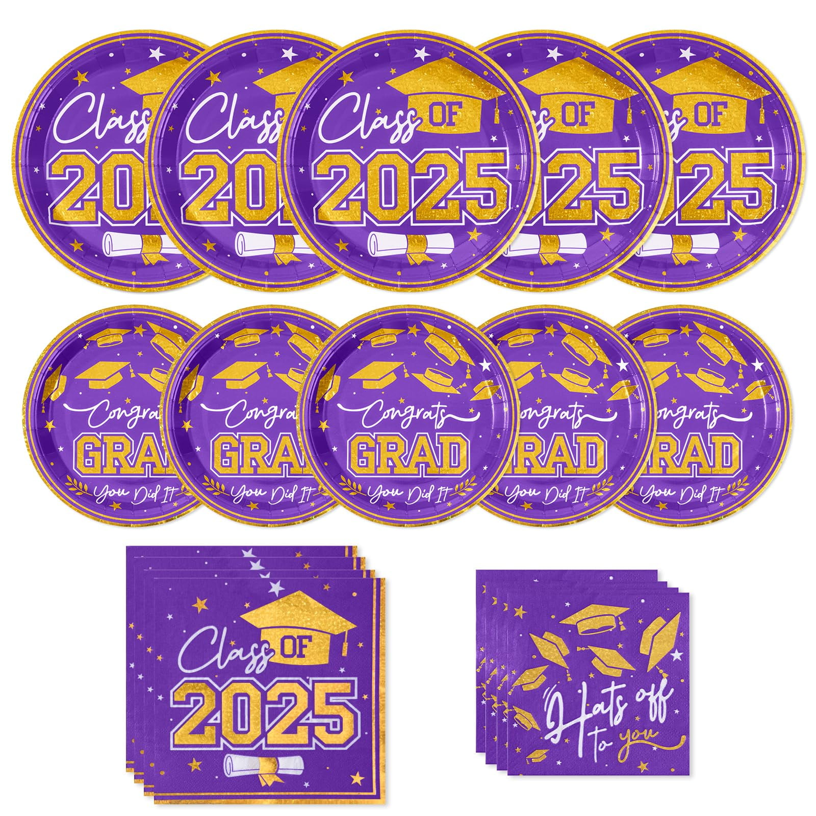 Tyzarglef 2025 Graduation Plates and Napkins AFN1,Purple and Gold Class ...