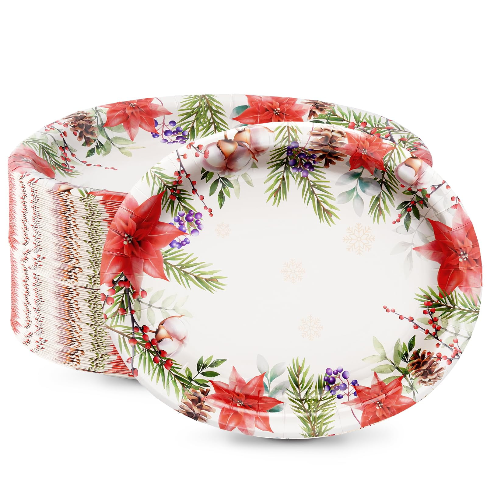 Tyzarglef 50 Count Christmas Oval Paper Plates, 10" x 12.5" Large ...