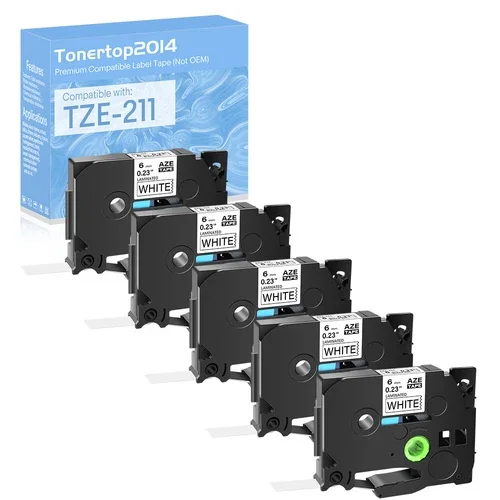Tz Tze 211 Black On White Tape For Brother P-Touch Pt-1000 6Mm Label ...