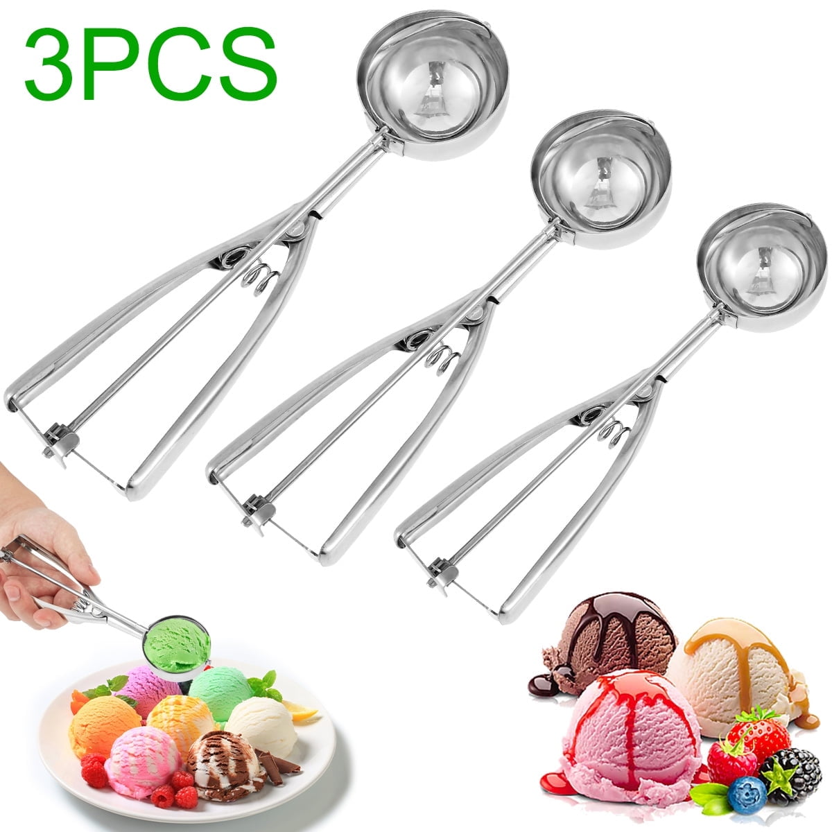 Tzdxfgl 3 Pcs Cookie Scoop Set, Stainless Steel Ice Cream Scoops with ...