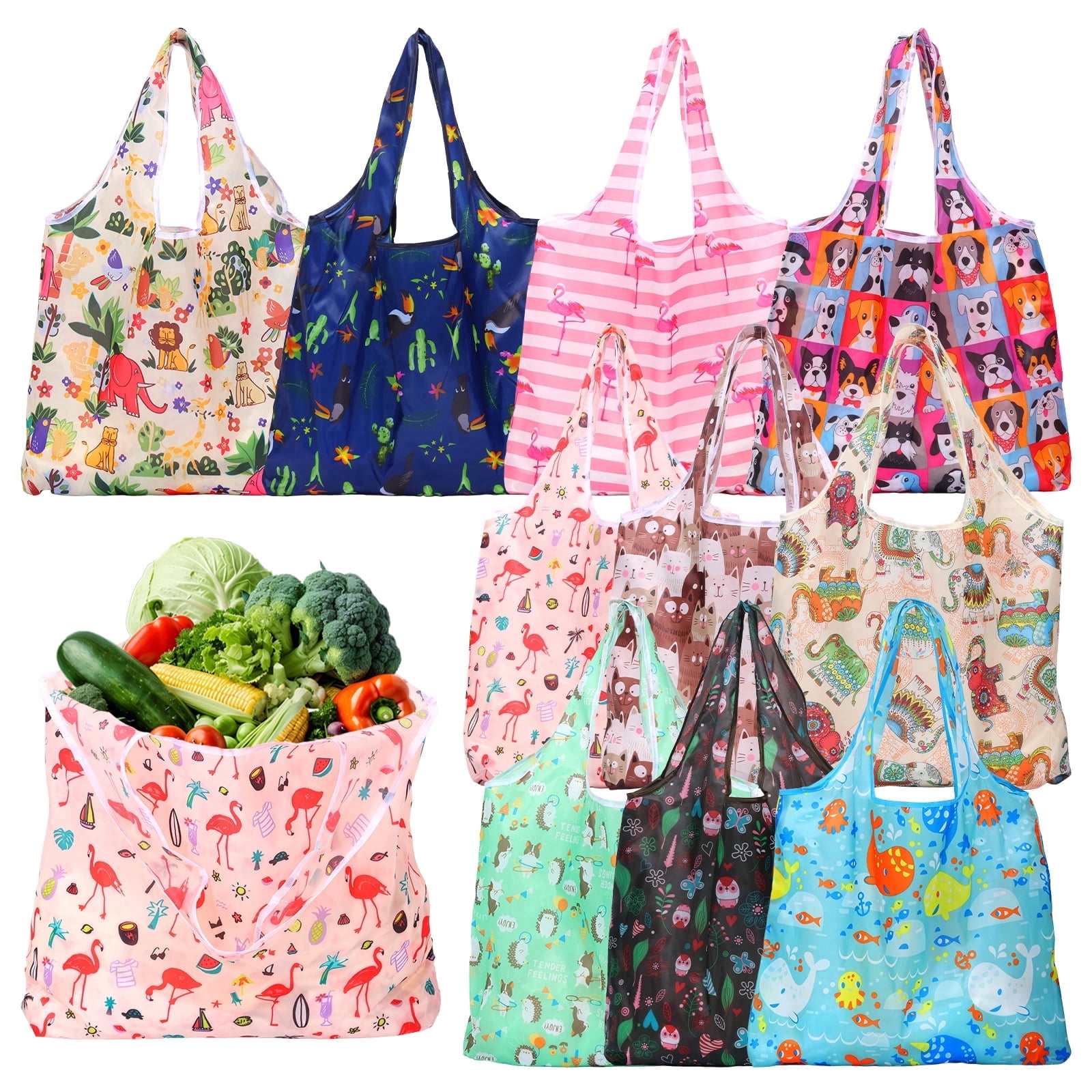Tzdxfgl 10 Pack Reusable Grocery Tote Bags with Handle, Large Foldable ...