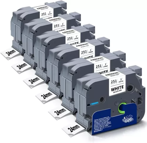 Tze251 Tz251 5Pk Black On White Label Tape For Brother P-Touch Pt ...