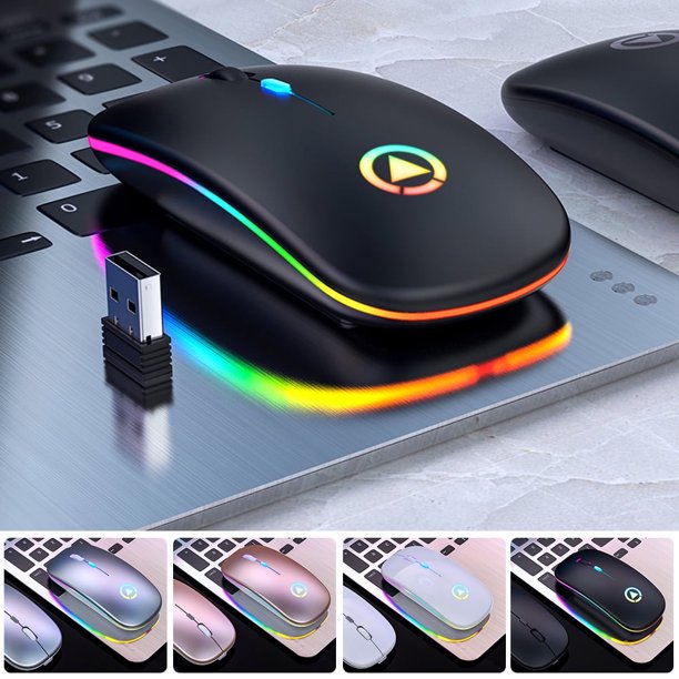 Tzgsonp 2.4GHz RGB Wireless Mouse USB Rechargeable Slim Silent Cordless ...