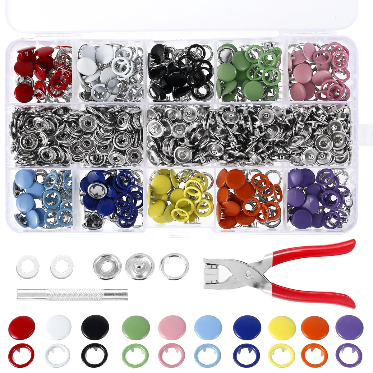 Tzgsonp 200 Sets 10 Colors Snap Fasteners Kit Metal Hollow and Solid ...
