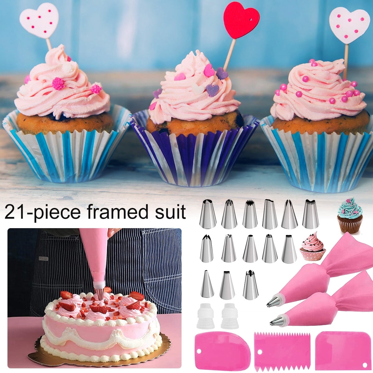 Tzgsonp 21Pcs Piping Bag and Tip Set, Reusable Baking Supplies ...
