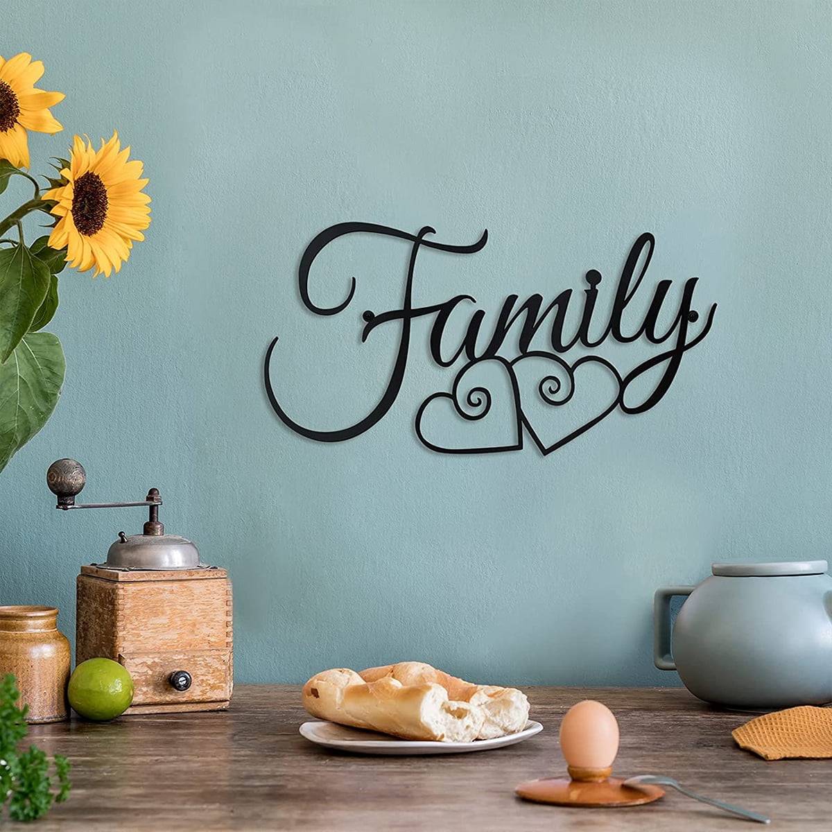 Tzgsonp Family Wall Sign Metal Family Wall Decor Black Family Word Wall ...
