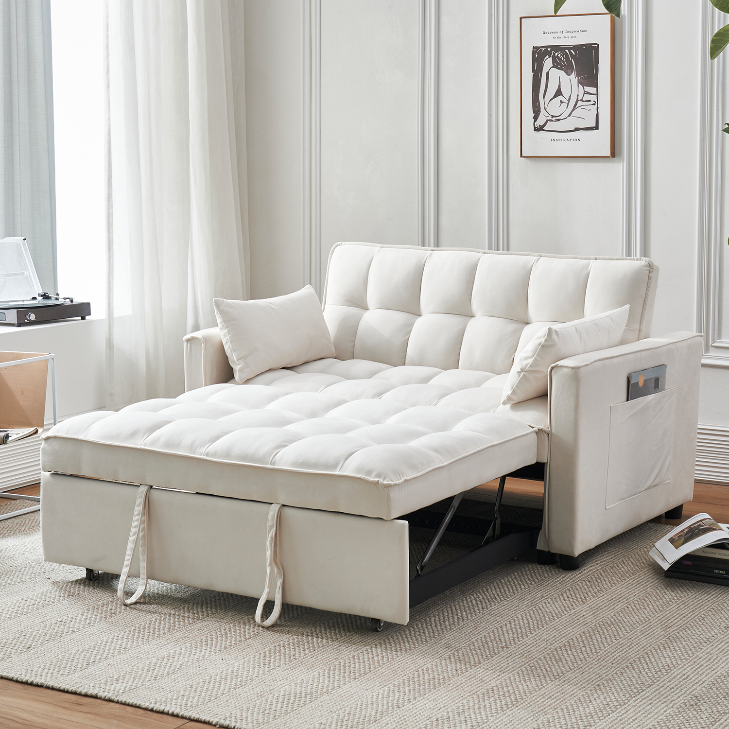 HONBAY Modern Convertible Sleeper Sofa Bed with Storage Ottomans for ...