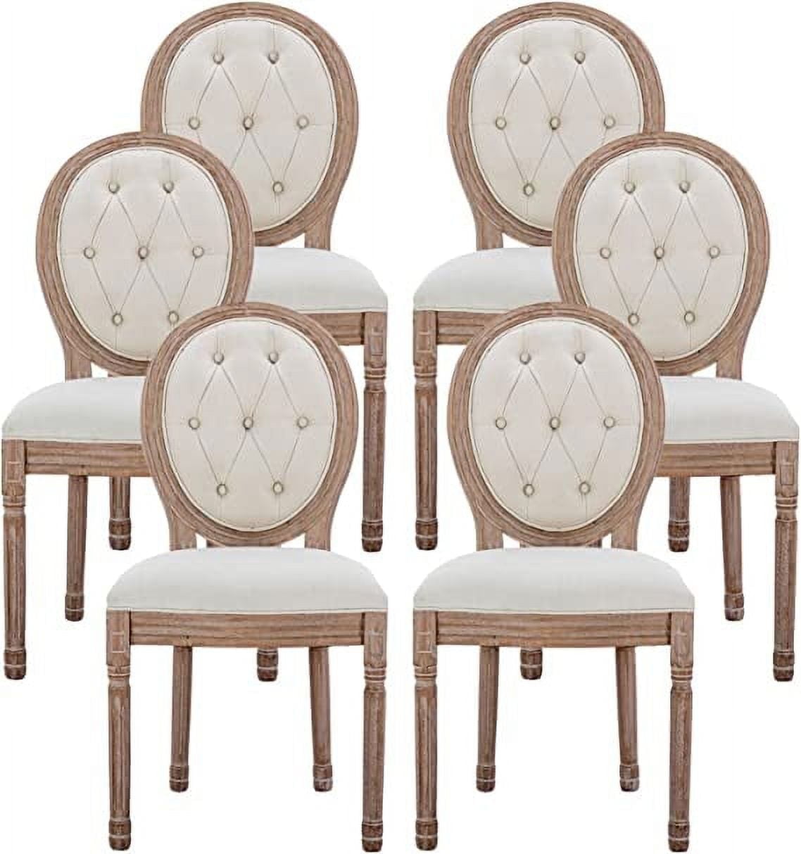 Tzicr Set of 6 Wooden Upholstered French Dining Chairs, Mid Century ...
