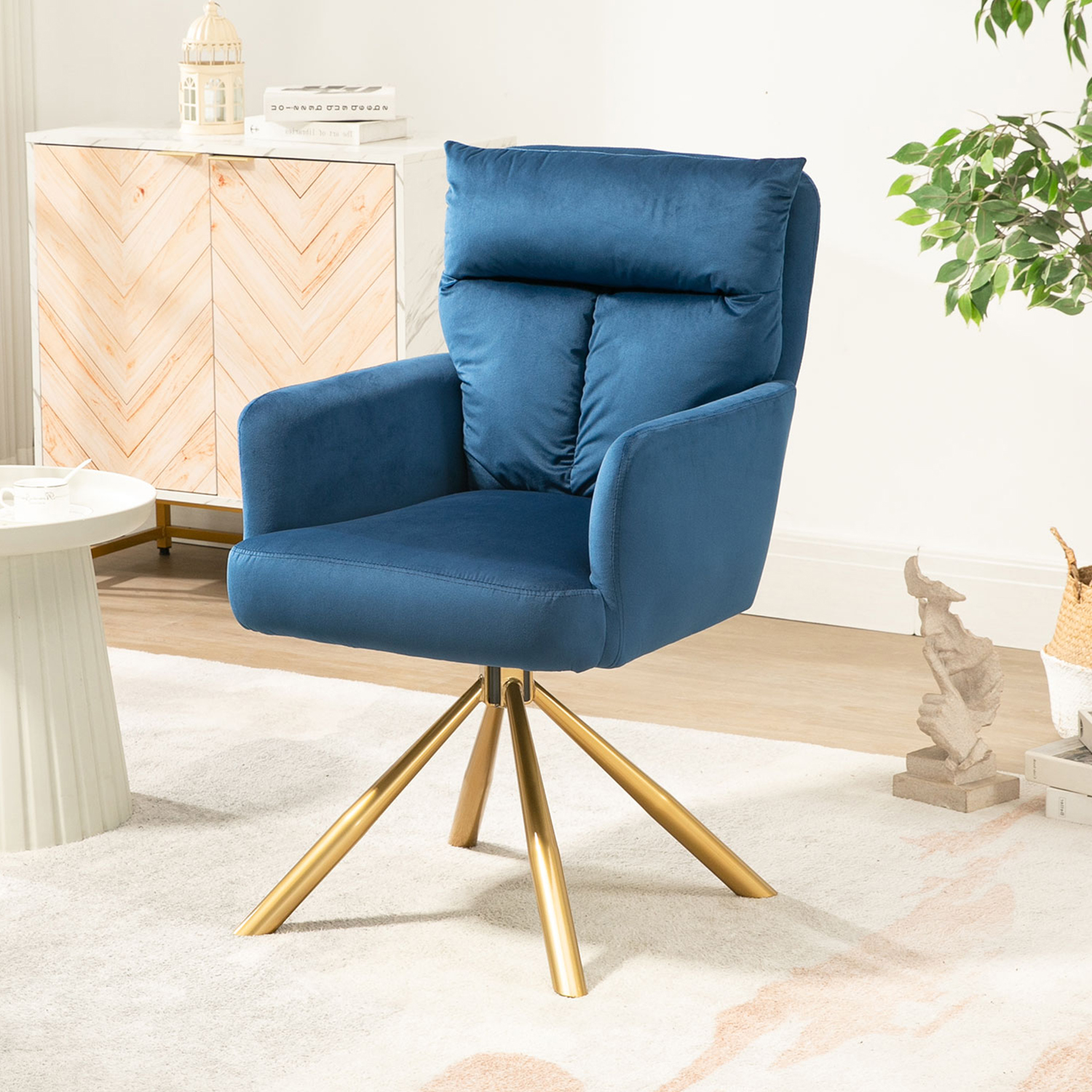 Tzicr Modern Velvet Swivel Chair, Upholstered Chair with Gold Metal ...