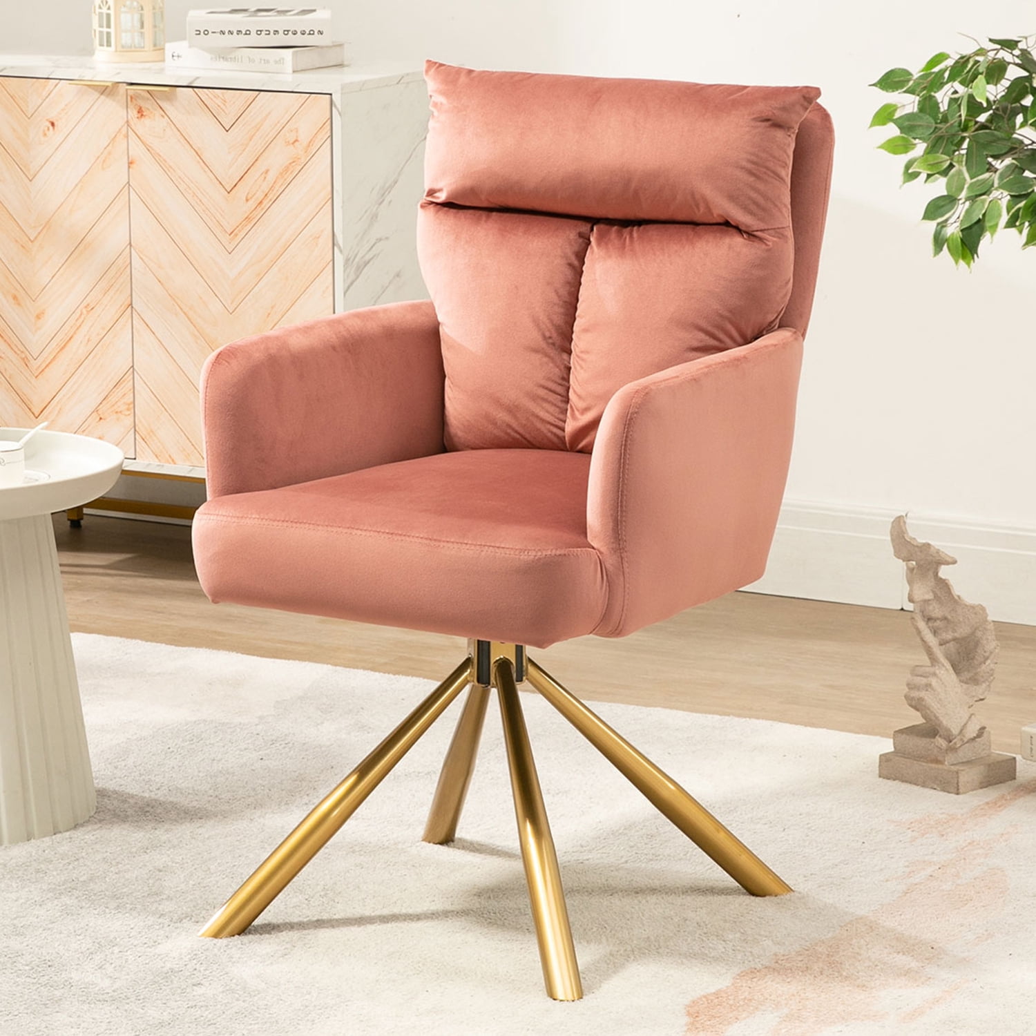 Tzicr Modern Velvet Swivel Chair, Upholstered Chair with Gold Metal ...