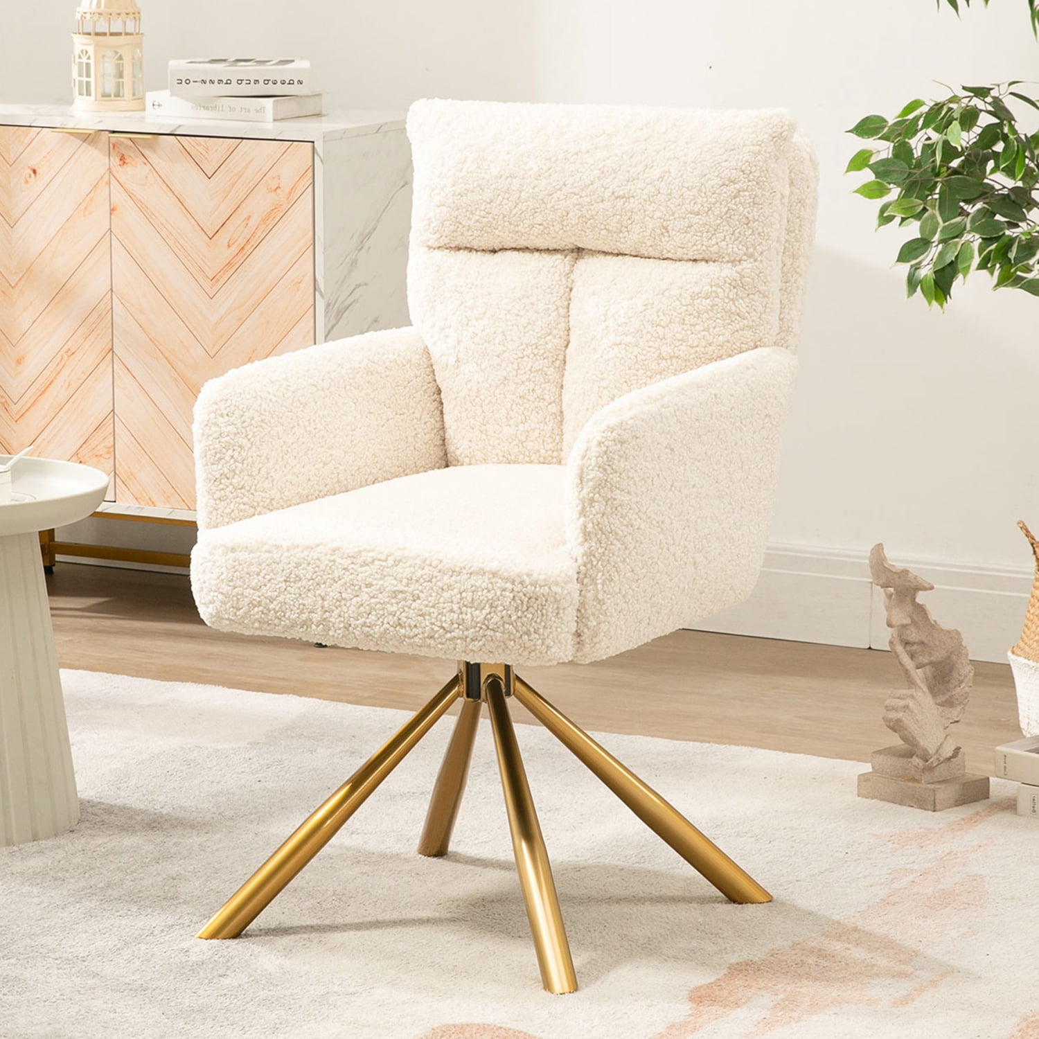 Tzicr Modern Velvet Swivel Chair, Upholstered Chair with Gold Metal ...