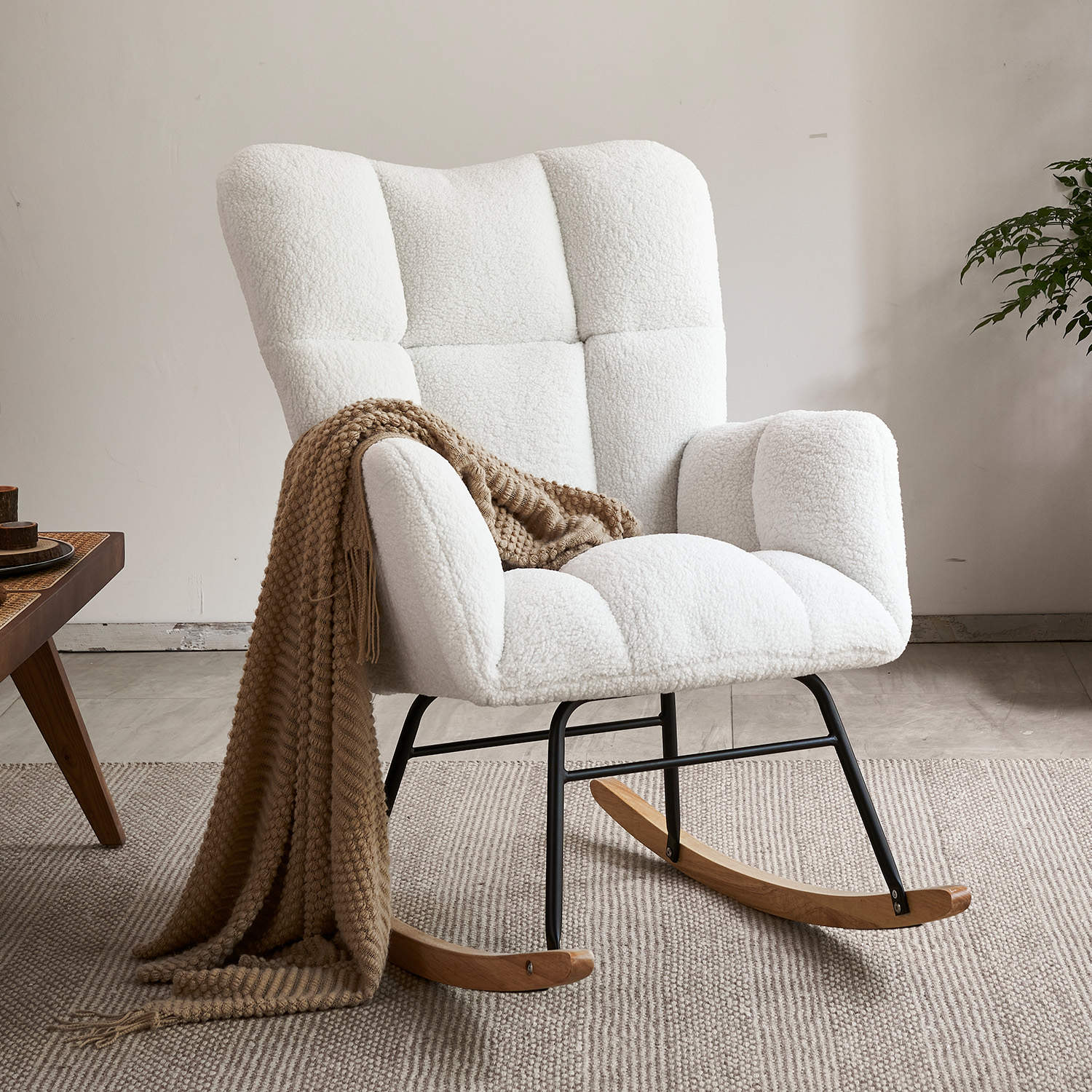 Living Room High Back Nursery Rocking Chair Padded Seat, Modern Teddy ...