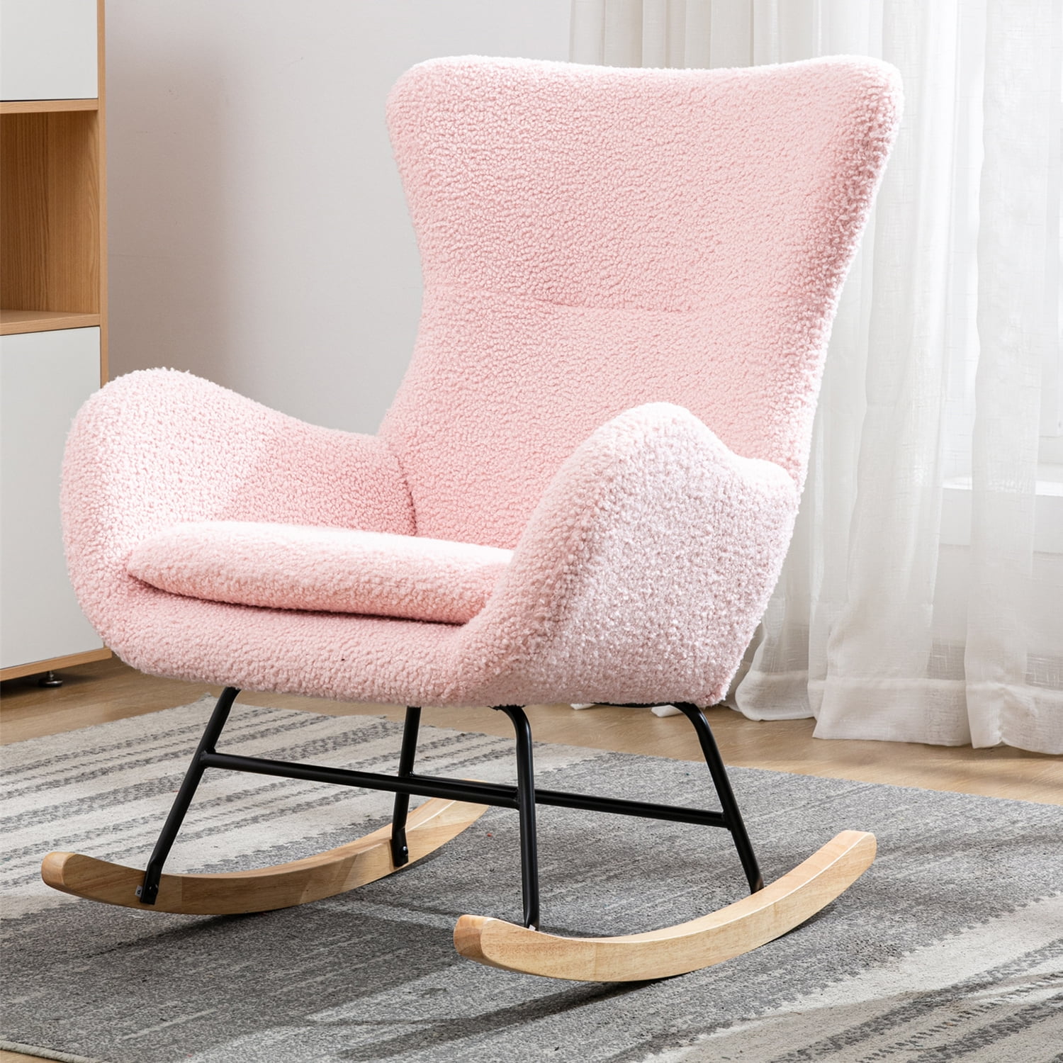 Tzicr Small Rocking Accent Chair, Teddy Velvet Upholstered, Pink, for ...