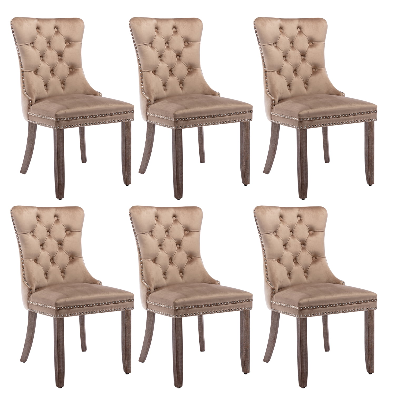 Tzicr Set of 6 Modern Tufted Chairs, Upholstered with Nailhead Back ...