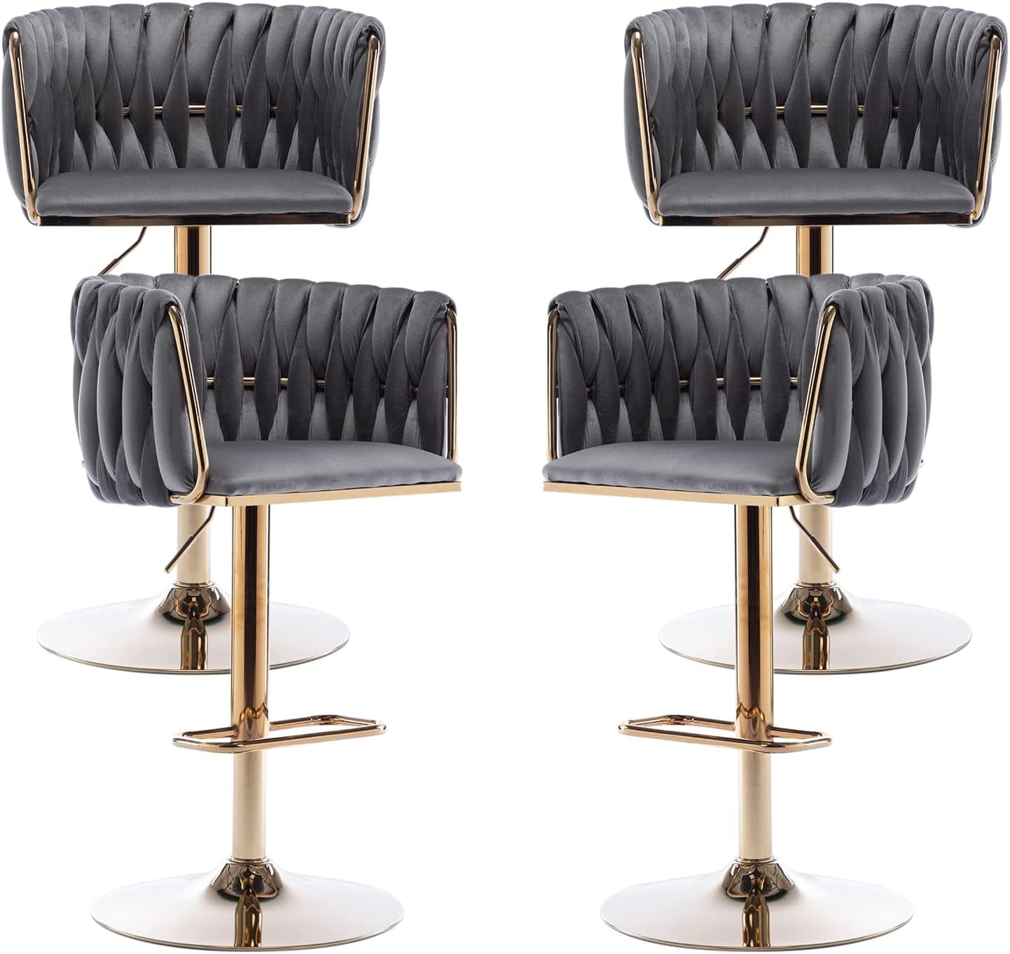 Tzicr Set of 4 Kitchen Dining Velvet Bar Stools, Grey Upholstered ...