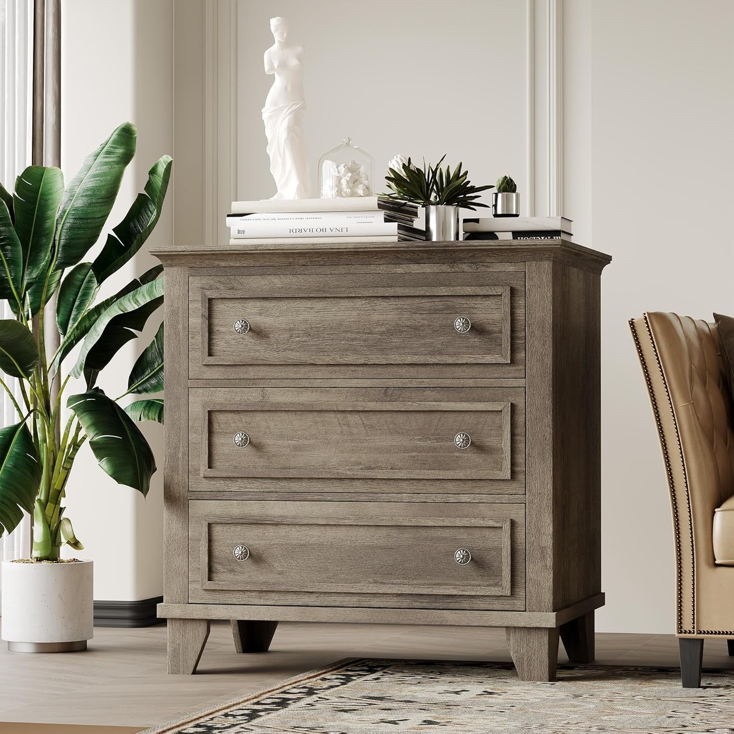 Tzou 3-Drawer Vintage Dresser for Bedroom - Farmhouse Storage Chest w ...