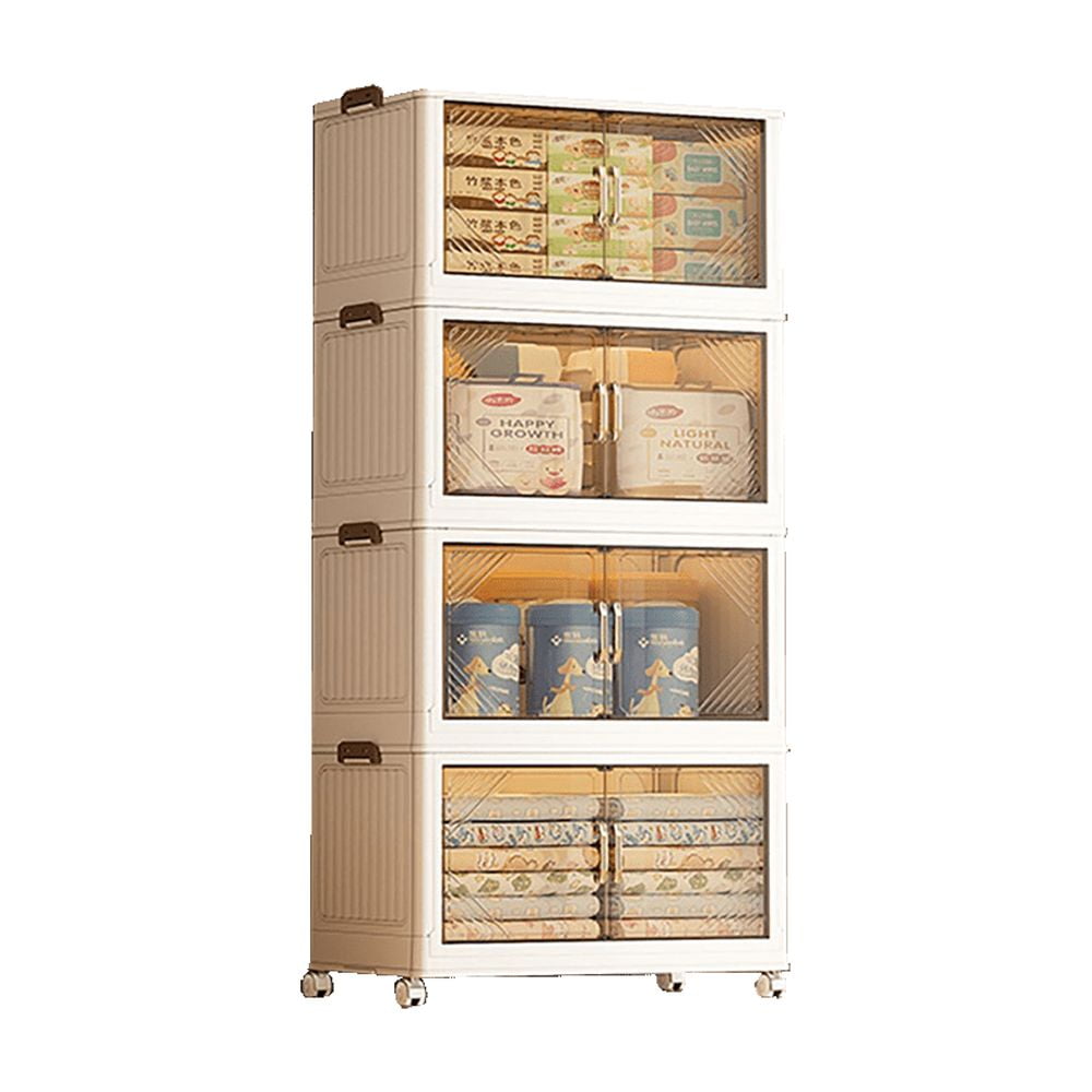 Tzou 4-tier Collapsible Stackable Storage Bins with Lockable Wheels ...