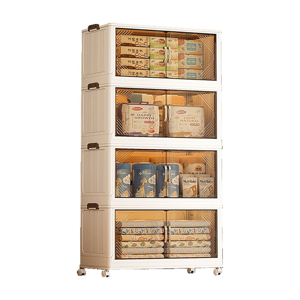 Tzou 4-tier Collapsible Stackable Storage Bins with Lockable Wheels ...