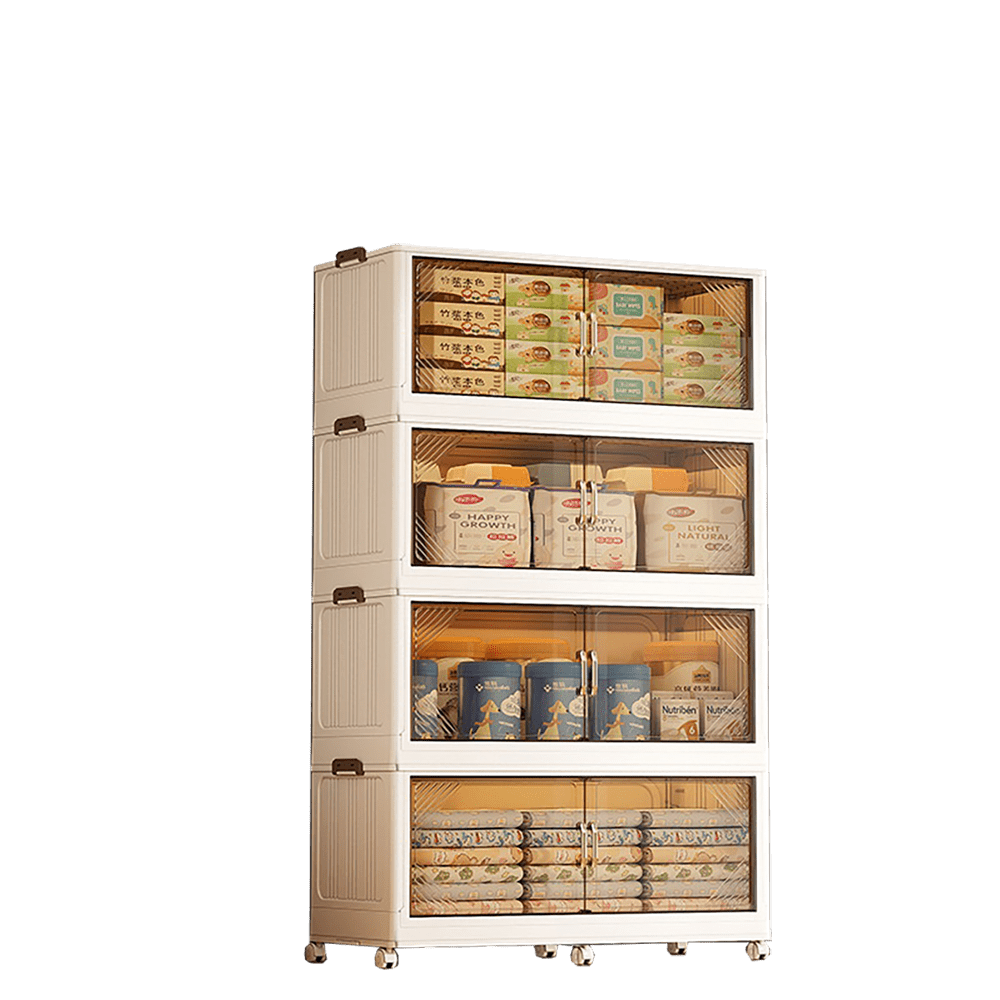 Tzou 4-tier Collapsible Stackable Storage Bins with Lockable Wheels ...