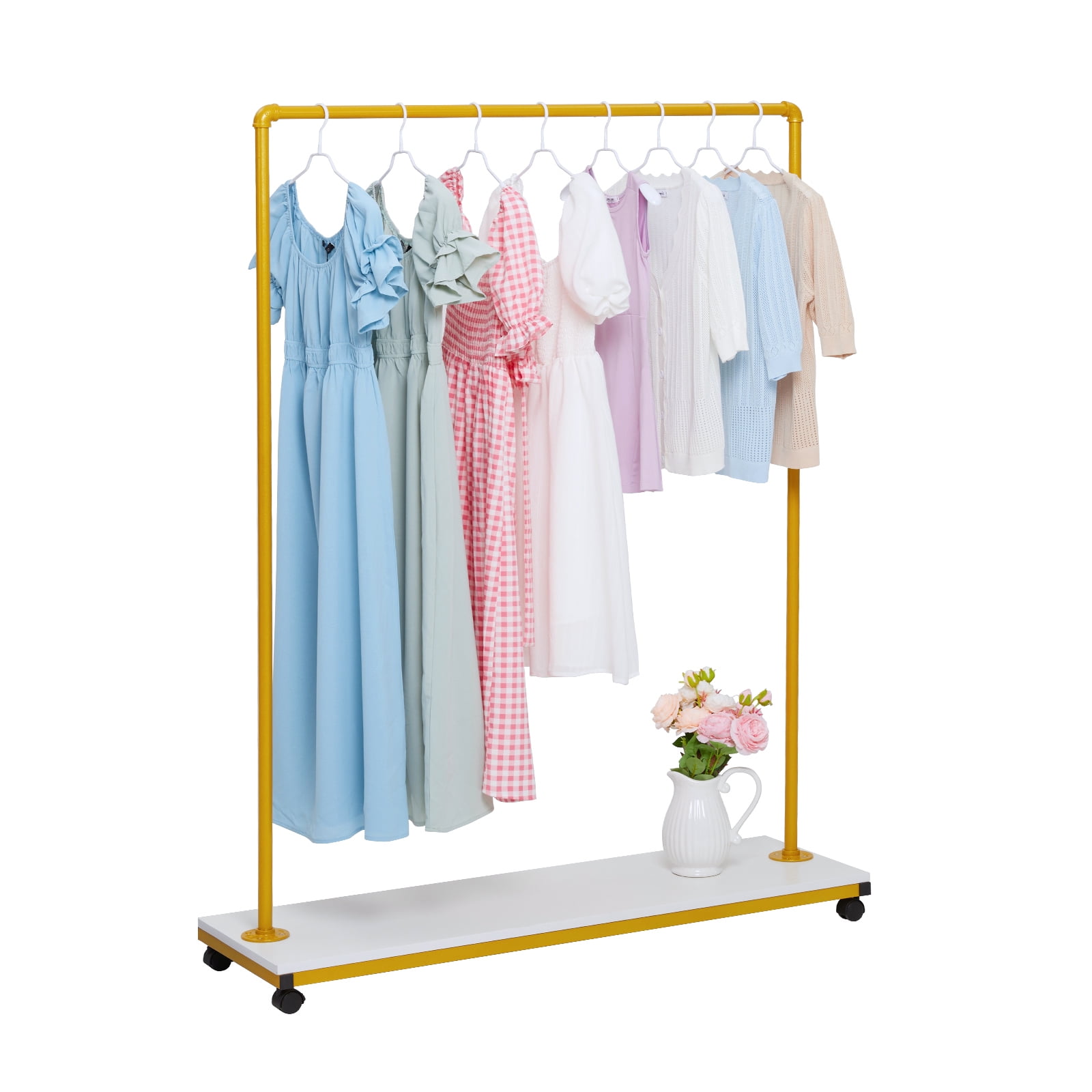 Tzou 59" High Modern Clothing Rack, Gold Metal Pipe Clothing Rack with ...