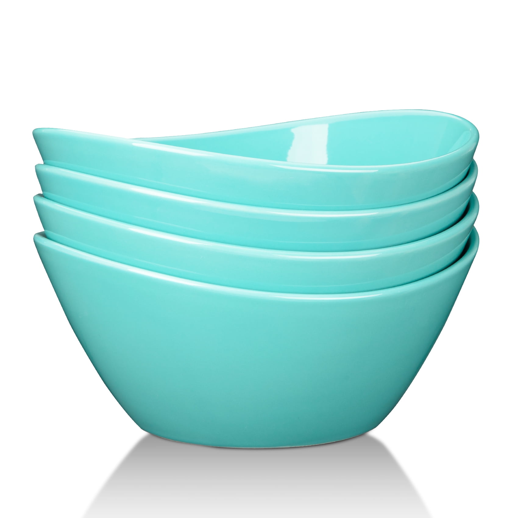 Tzou 8" Porcelain Bowls for Salad, Fruits and Popcorn, Set of 4, Teal ...