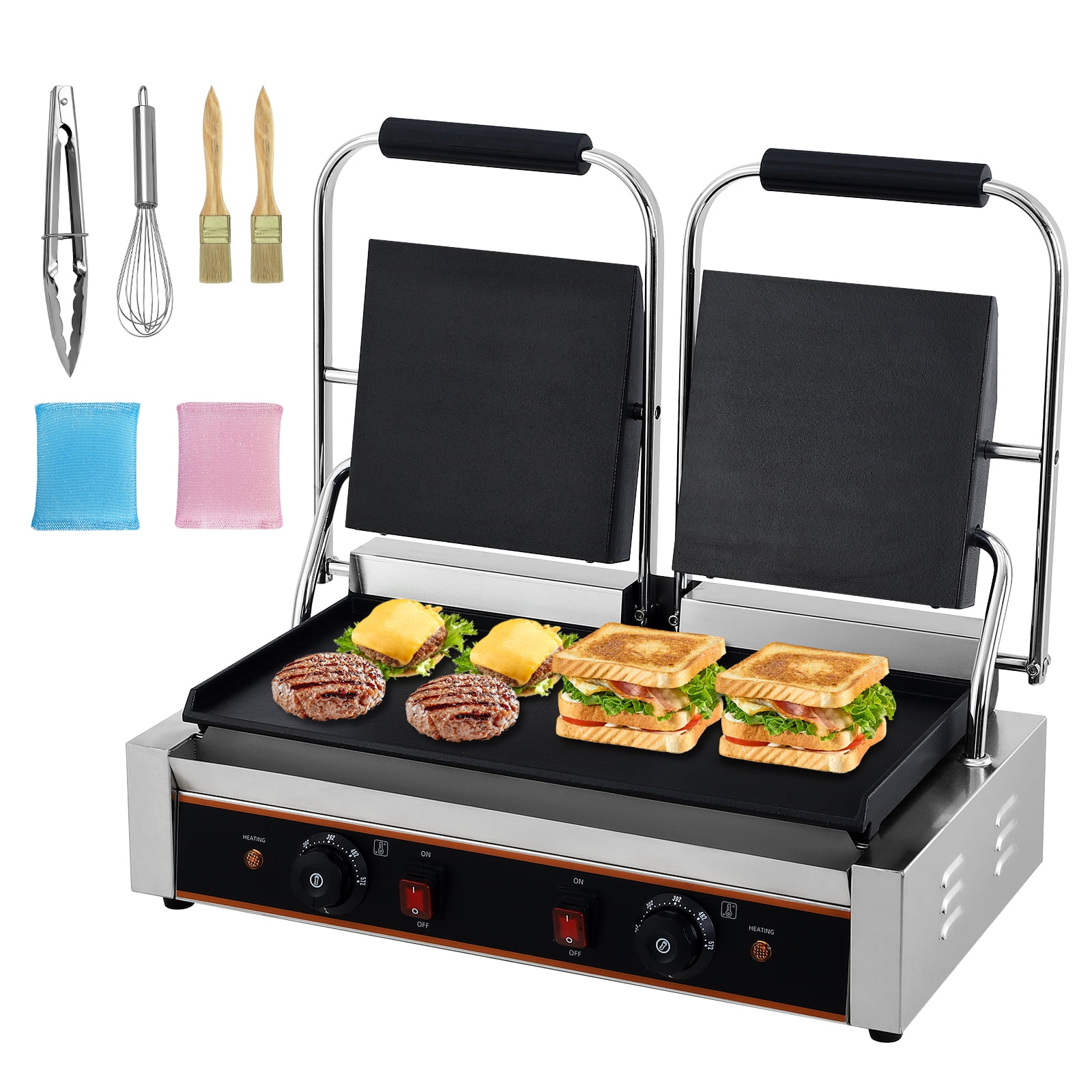Tzou Commercial Panini Press Grill 3600W - 19"x9" 3-in-1 Plates, Dual ...