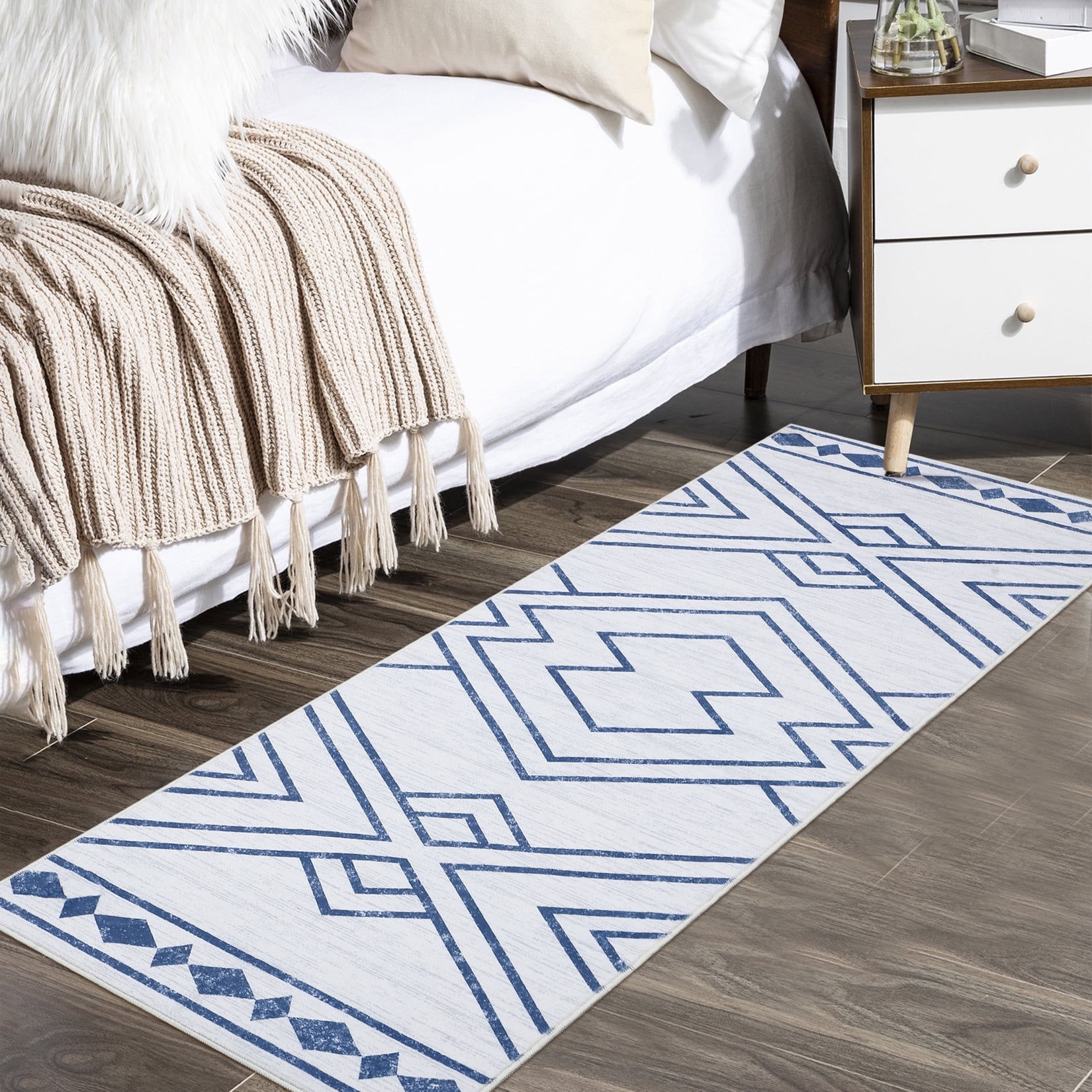 Tzou Contemporary Geometric Runner Rugs for Living Room 2x6 Feet Blue ...