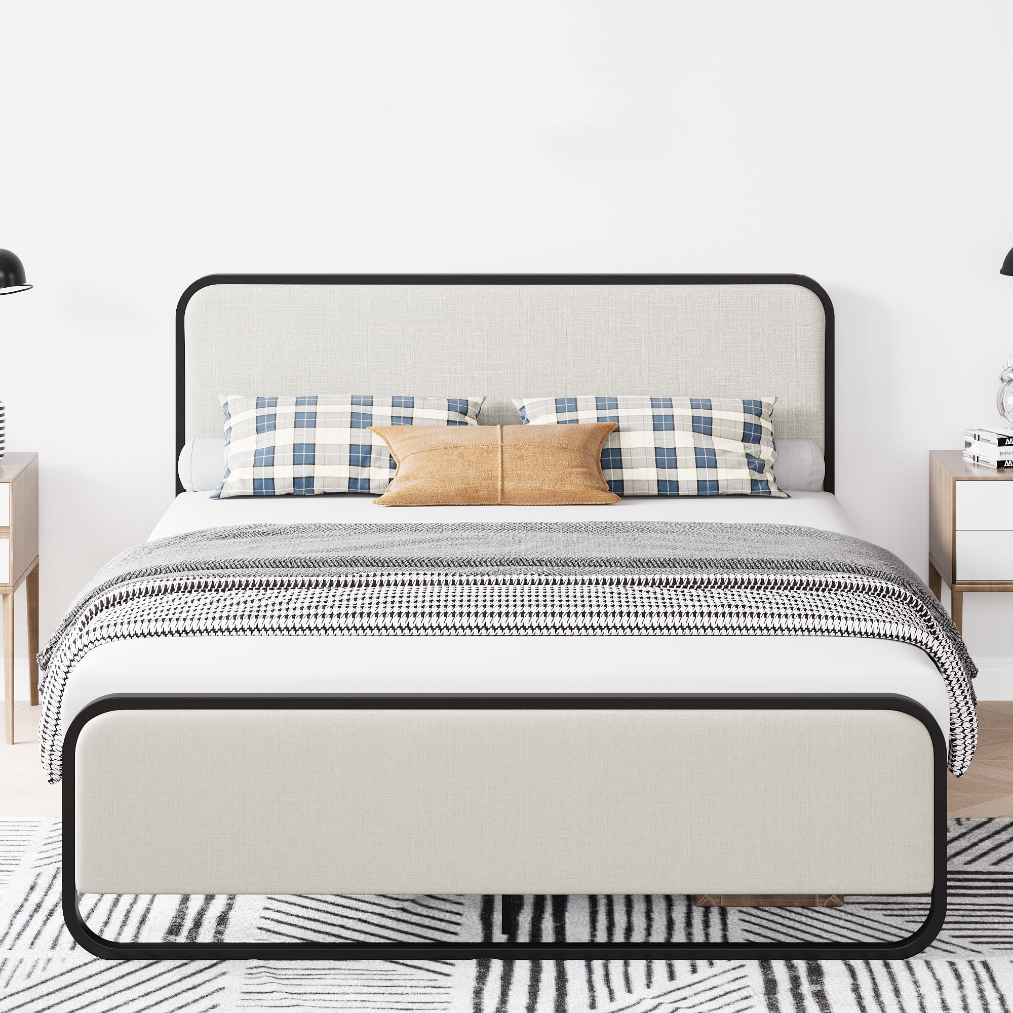 Tzou Full Size Upholstered Metal Bed Frame with Solid Headboard and ...