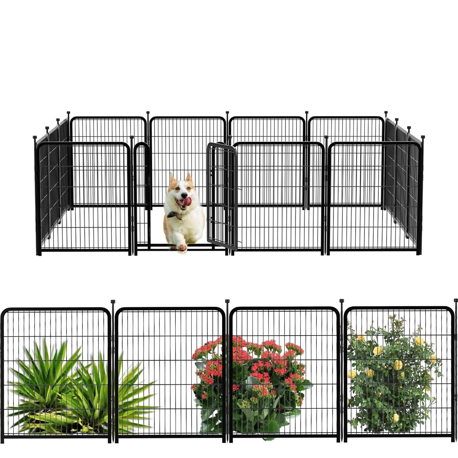 Tzou Heavy-Duty Dog Fence with Spiked Base & Rubber Feet – Rust-Proof ...