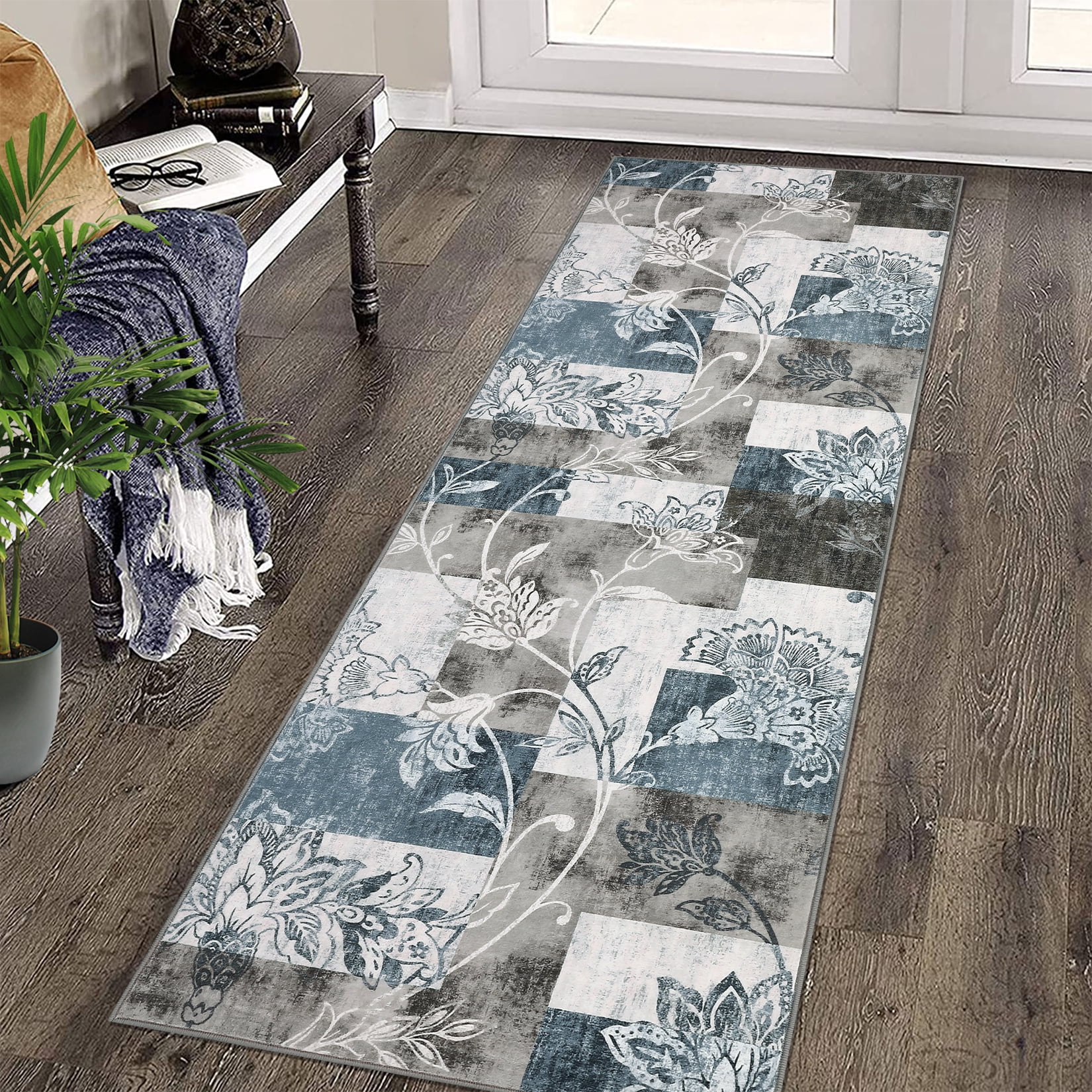 Tzou Indoor Modern Floral Patchwork Runner Rugs, TPR Backed, for Office ...