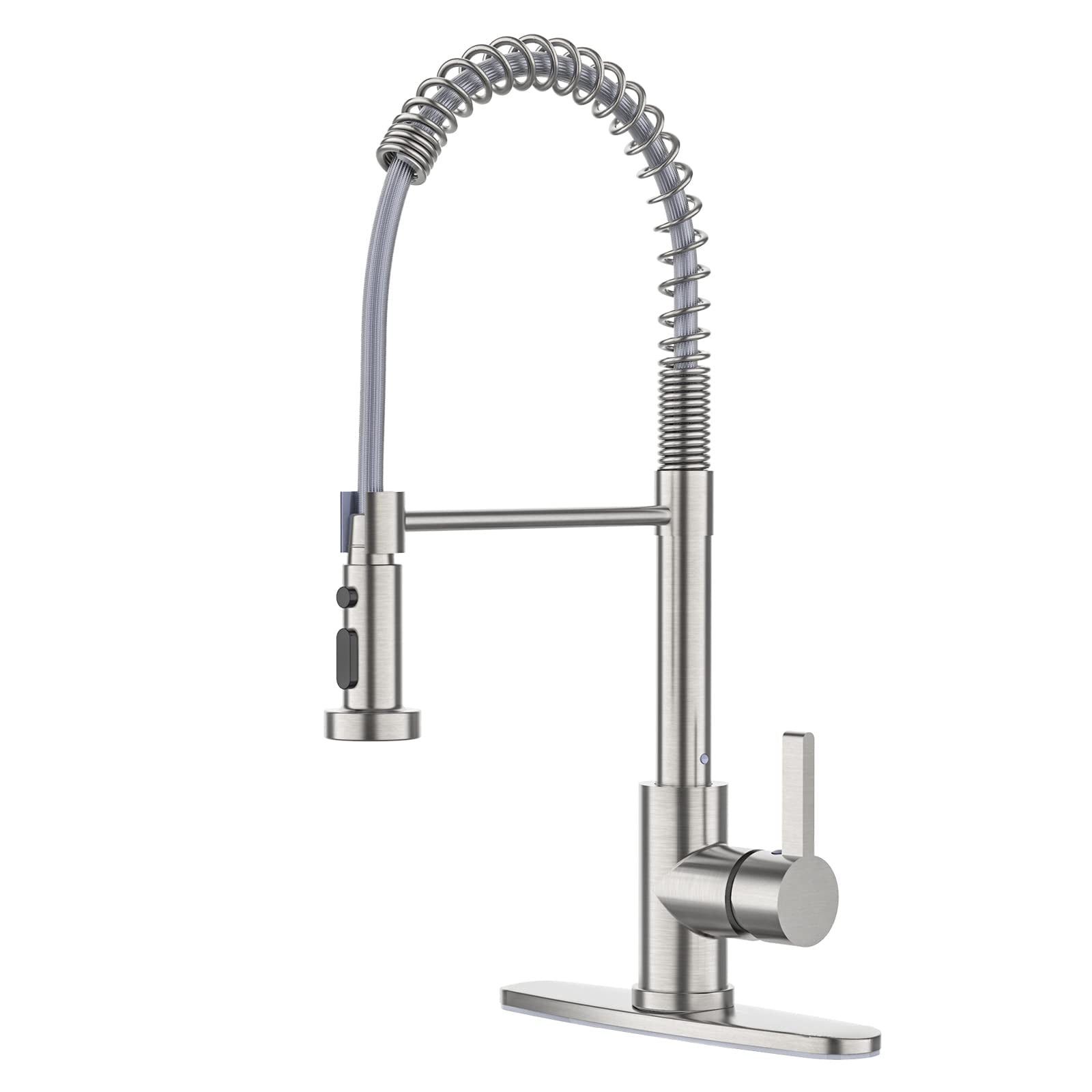 Tzou Kitchen Brushed Nickel Spring Sink Faucet with Pull Down Sprayer ...