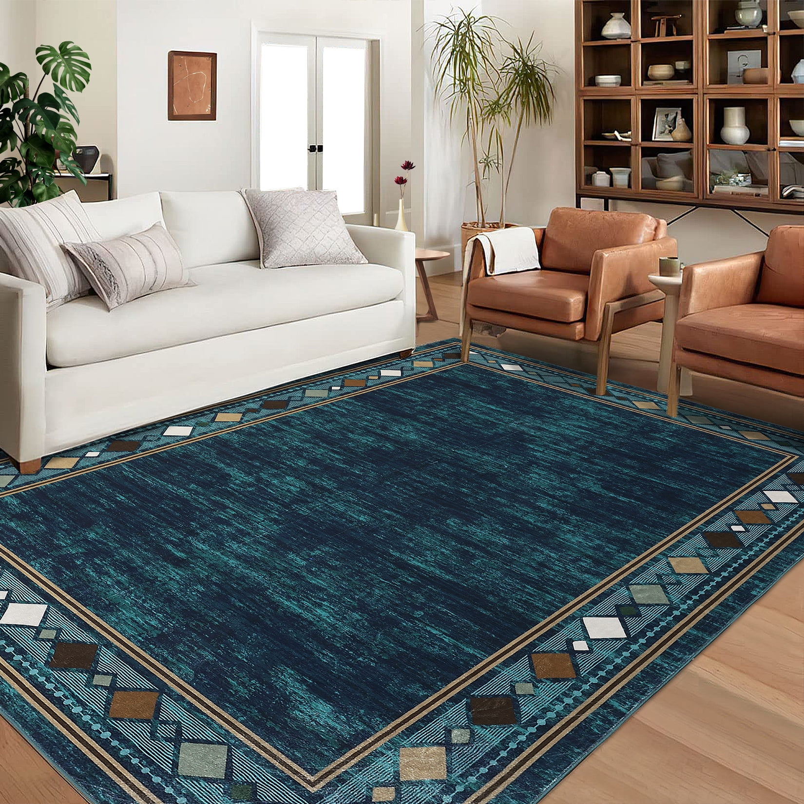 Tzou Large Elegant Geometric Border Area Rugs 9x12, Super Soft Washable ...