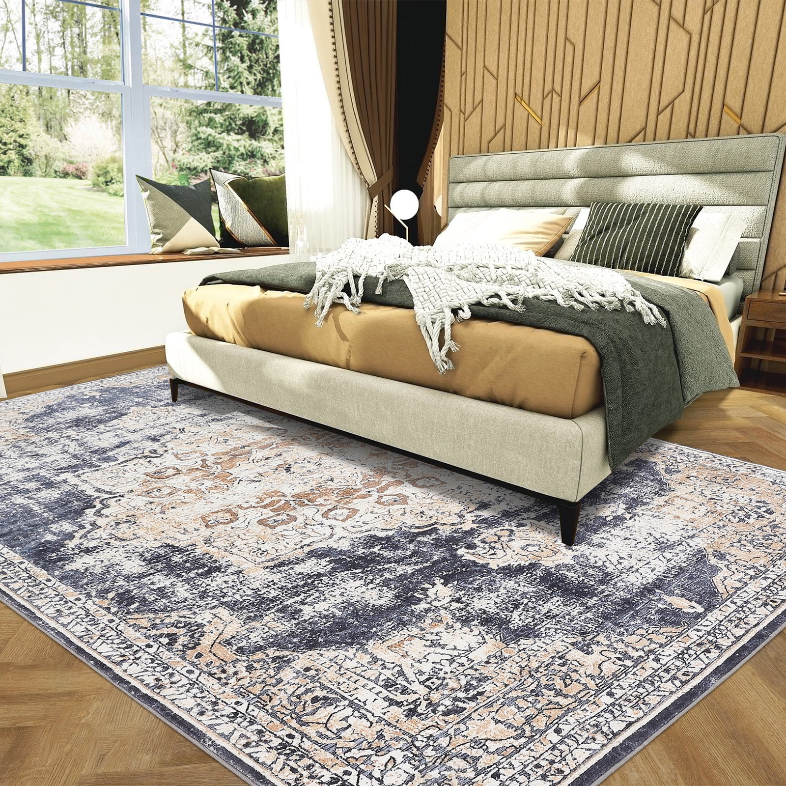 Tzou Low Profile Pile Area Rugs with Rubber Backing for Indoor Living ...