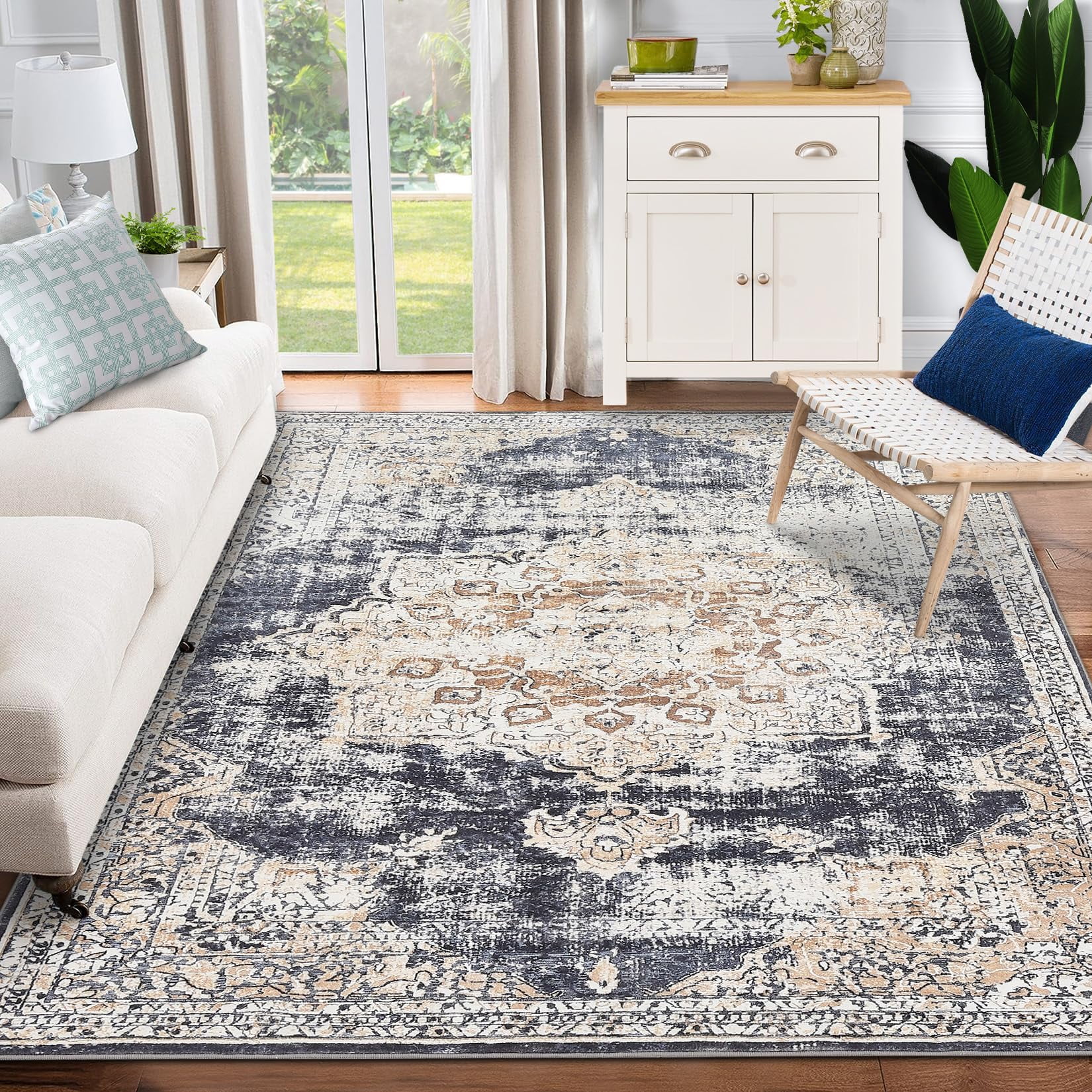 Tzou Low Profile Pile Area Rugs with Rubber Backing for Indoor Living ...