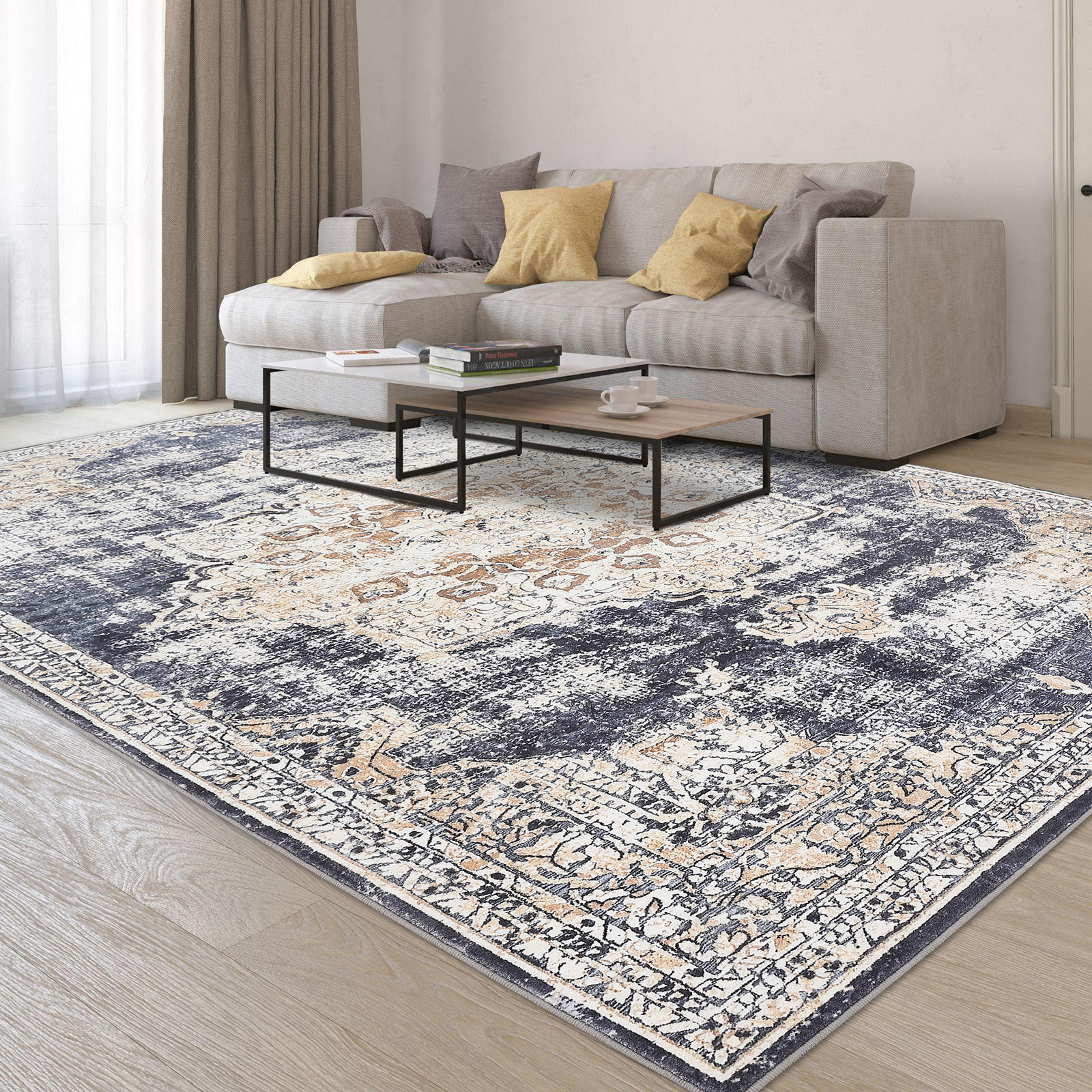 Tzou Low Profile Pile Area Rugs with Rubber Backing for Indoor Living ...