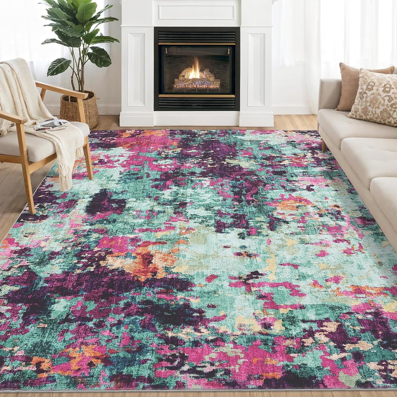 Tzou Modern Abstract Area Rugs 9' x 12' Contemporary Washable Non-Slip ...