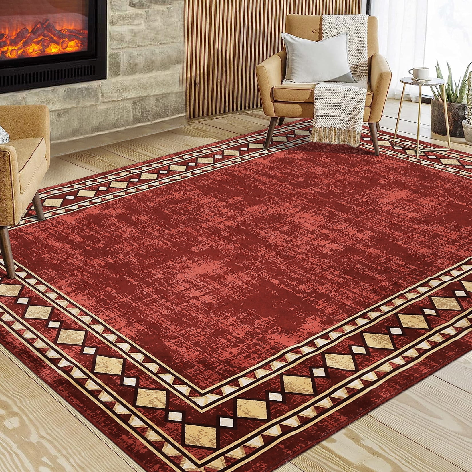 Tzou Modern Bordered 9x12 Non-Slip Washable Area Rugs Extra Large with ...