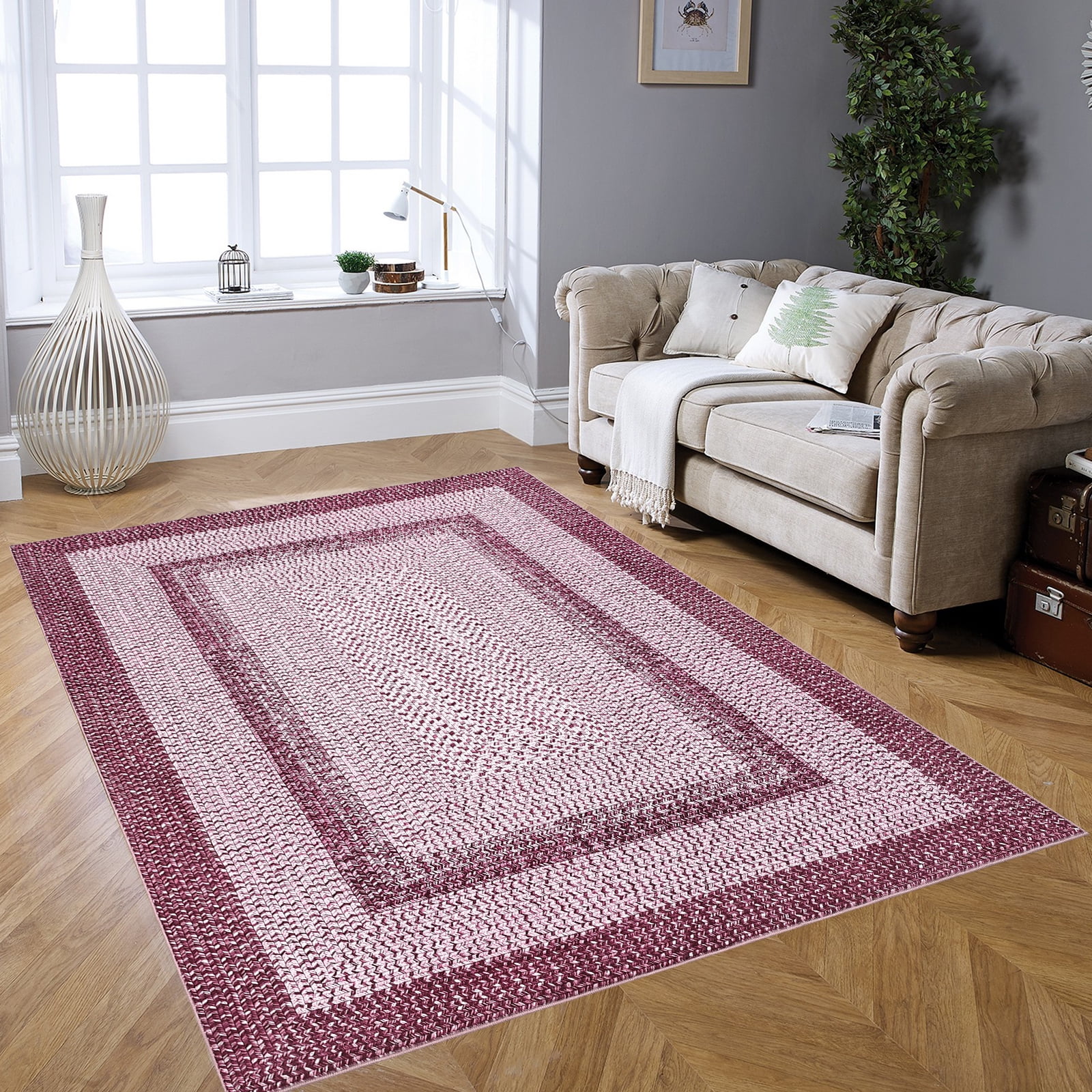 Tzou Modern Braided Print Washable Area Rugs 5x7ft with Anti-Slip TPR ...