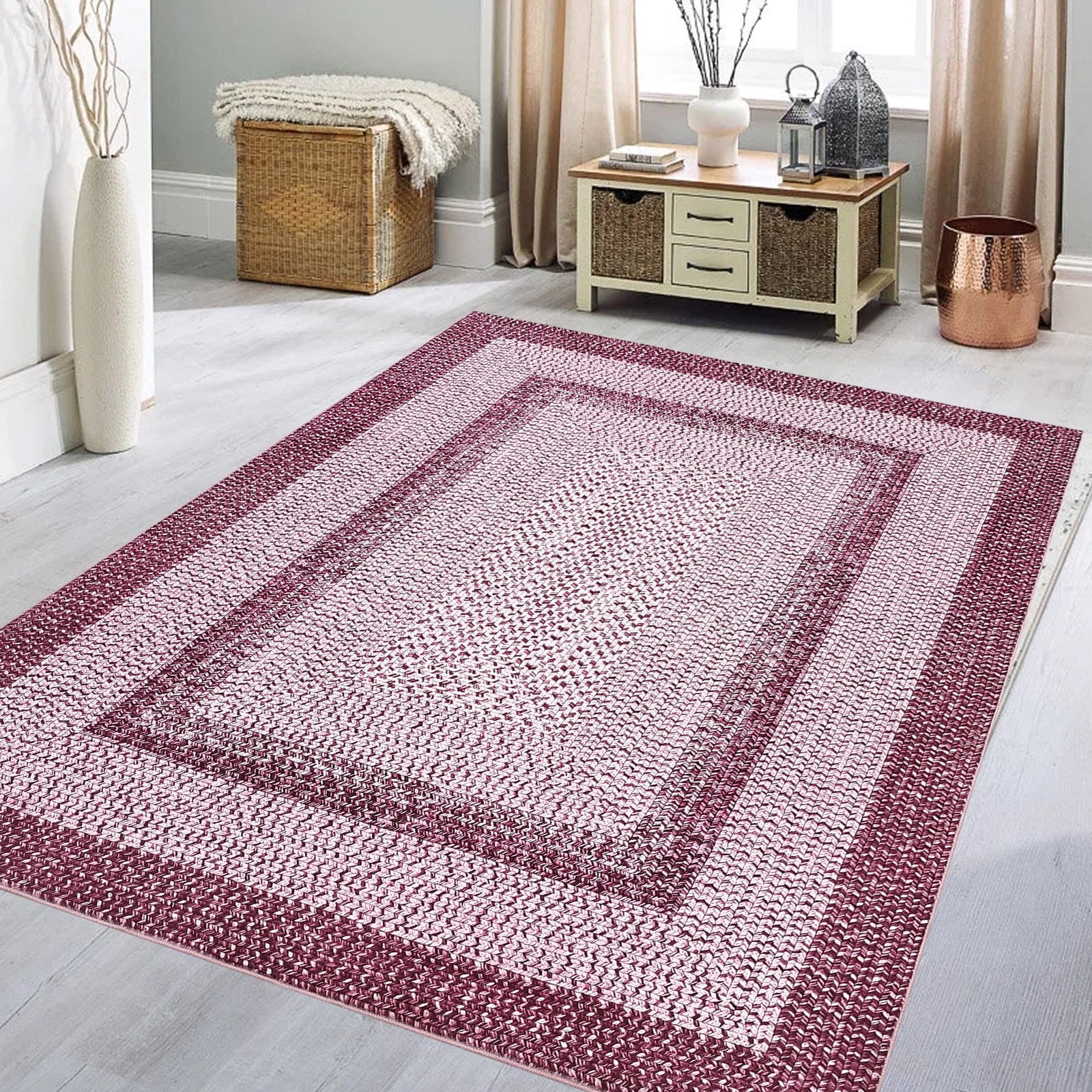 Tzou Modern Braided Print Washable Area Rugs 9x12ft with Anti-Slip TPR ...