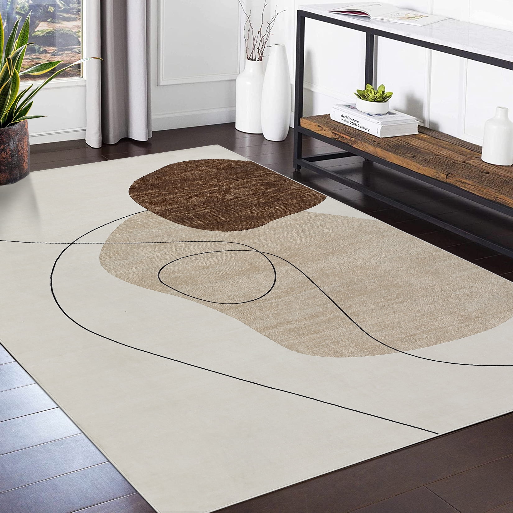 Tzou Modern Geometric Lines Low Profile Area Rug 4x6 for Bedroom Living ...