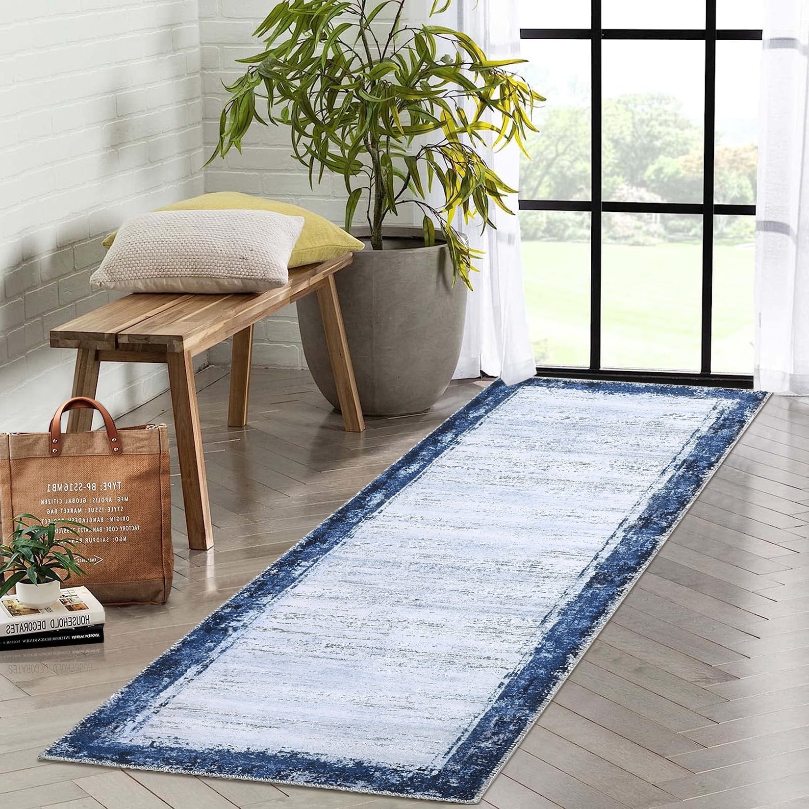 Tzou Modern Kitchen Runner Rugs 2'x6' Abstract Bordered Design Washable ...