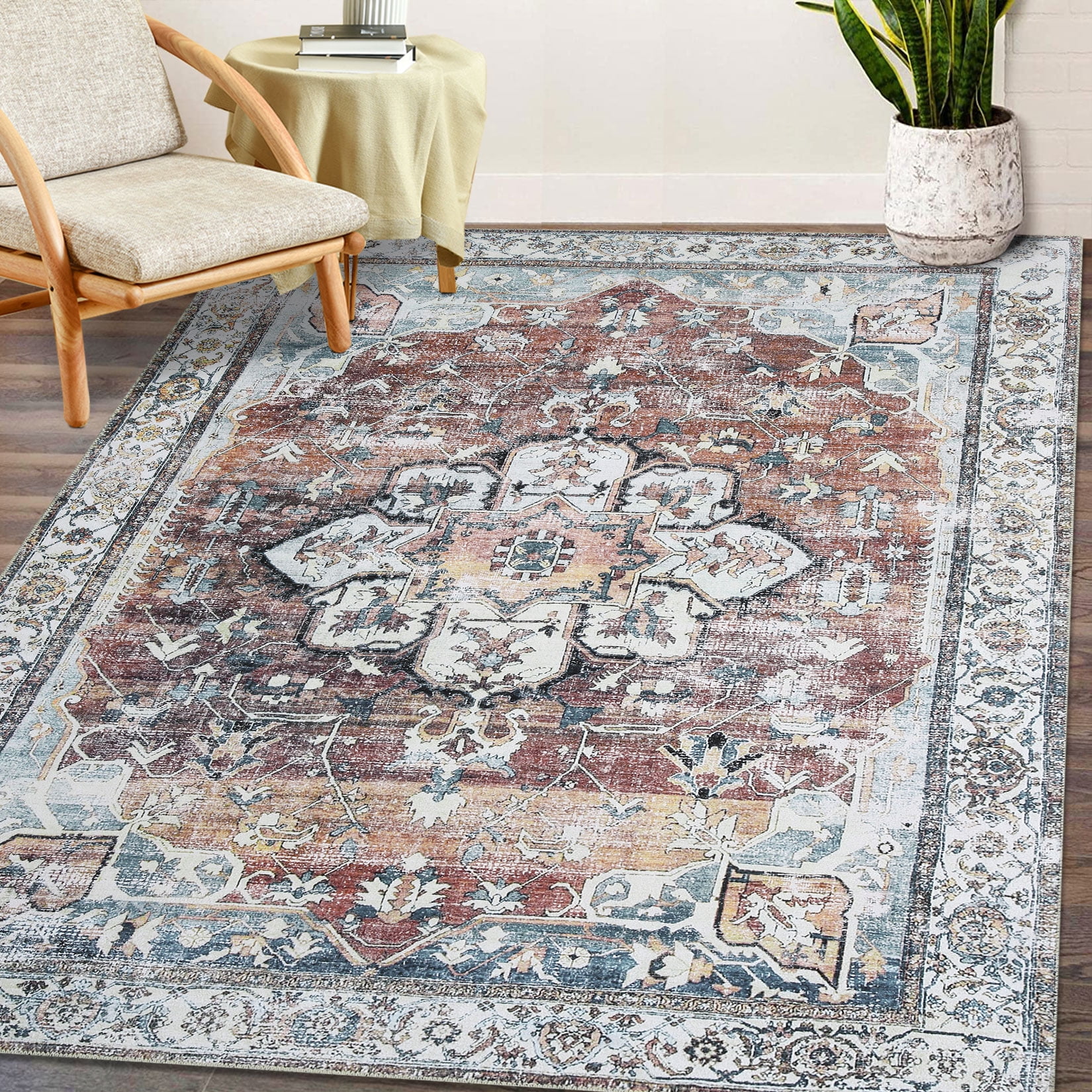 Tzou Persian Area Rug, 6x9 Washable Rugs for Living Room Anti Slip ...