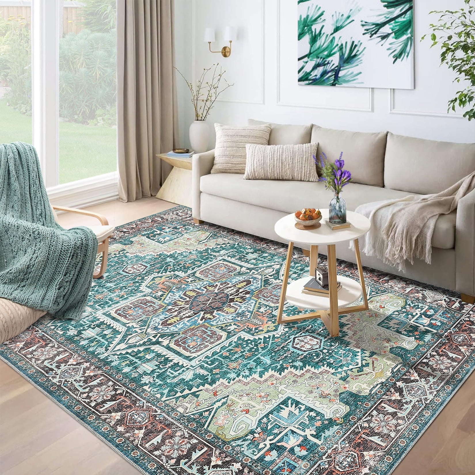 Tzou Persian Area Rug, 6x9 Washable Rugs for Living Room Anti Slip ...