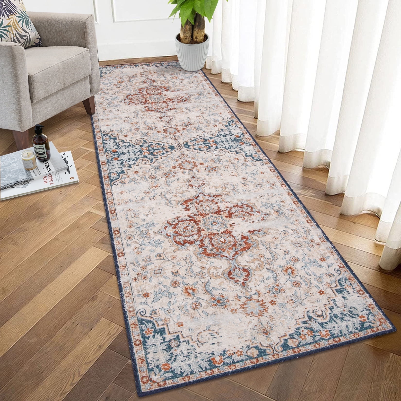 Tzou Persian Rug Runner, 2x6 Washable Anti Slip Mat, Beige Soft Rug for ...