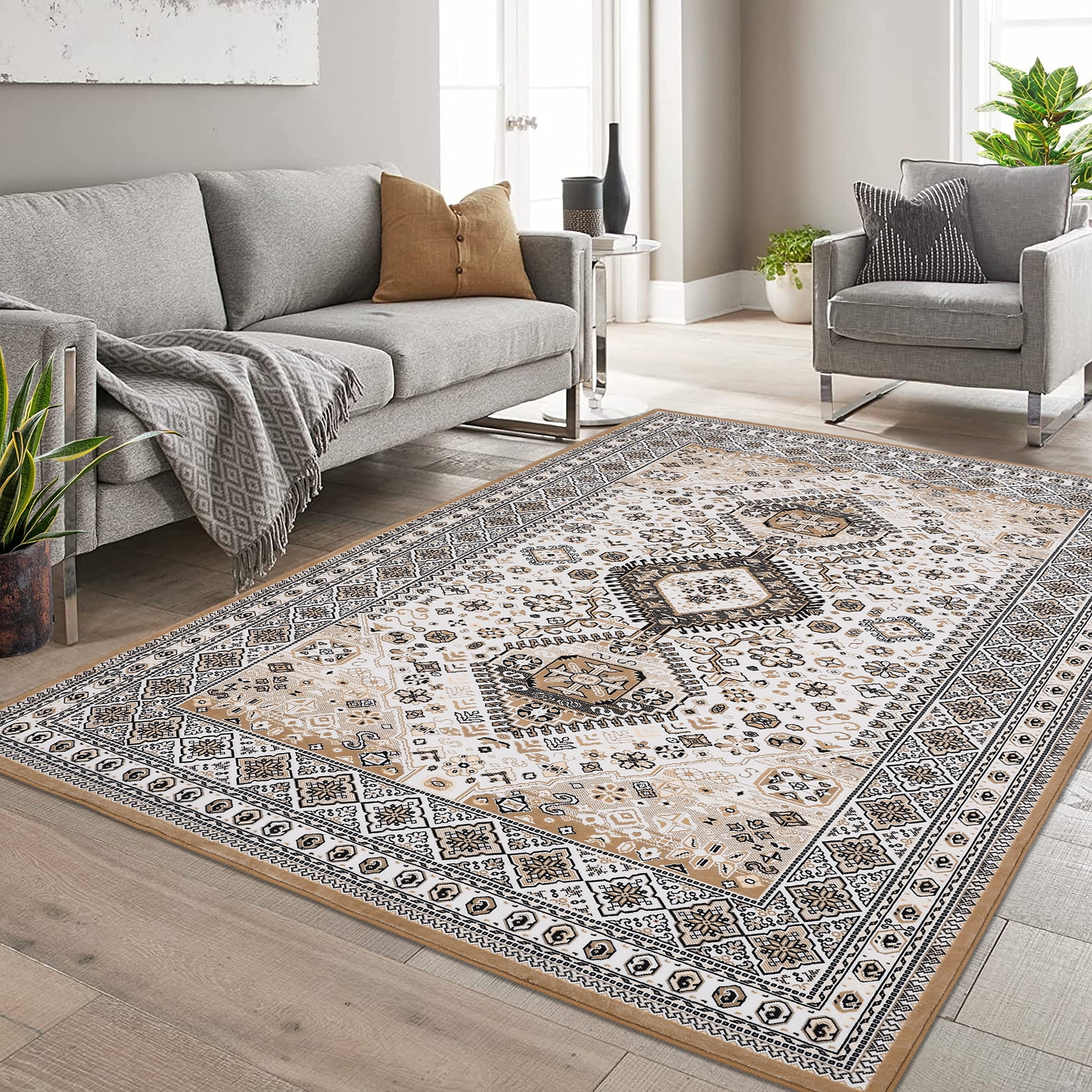Tzou Persian Washable Rug 4x6 for Bedroom, Oriental Style Carpet ...