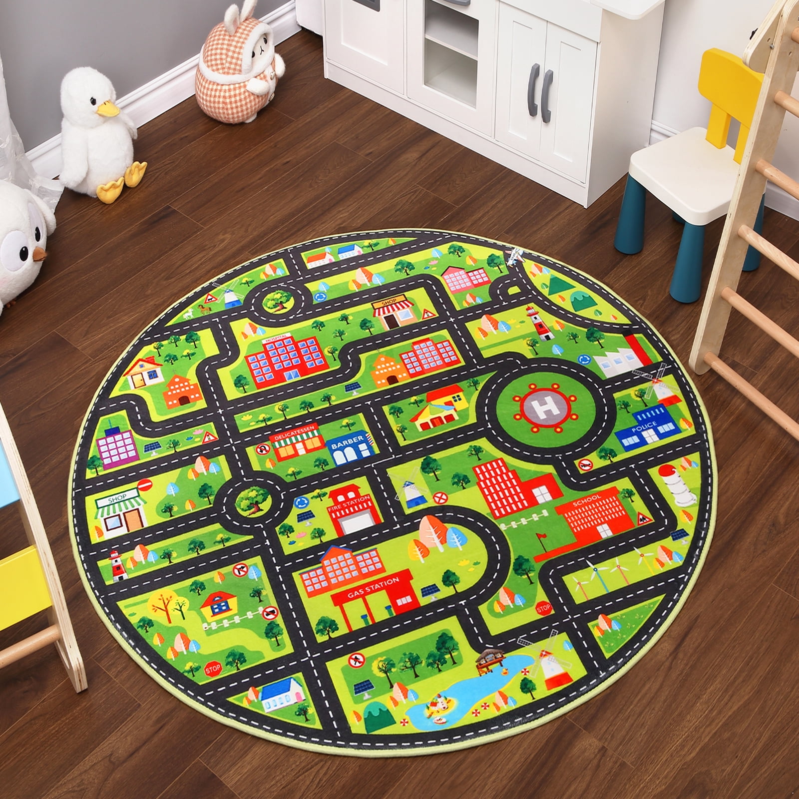 Tzou Round Kids Rugs for Playroom Non-Slip 4x4ft, Car Road and Traffic ...