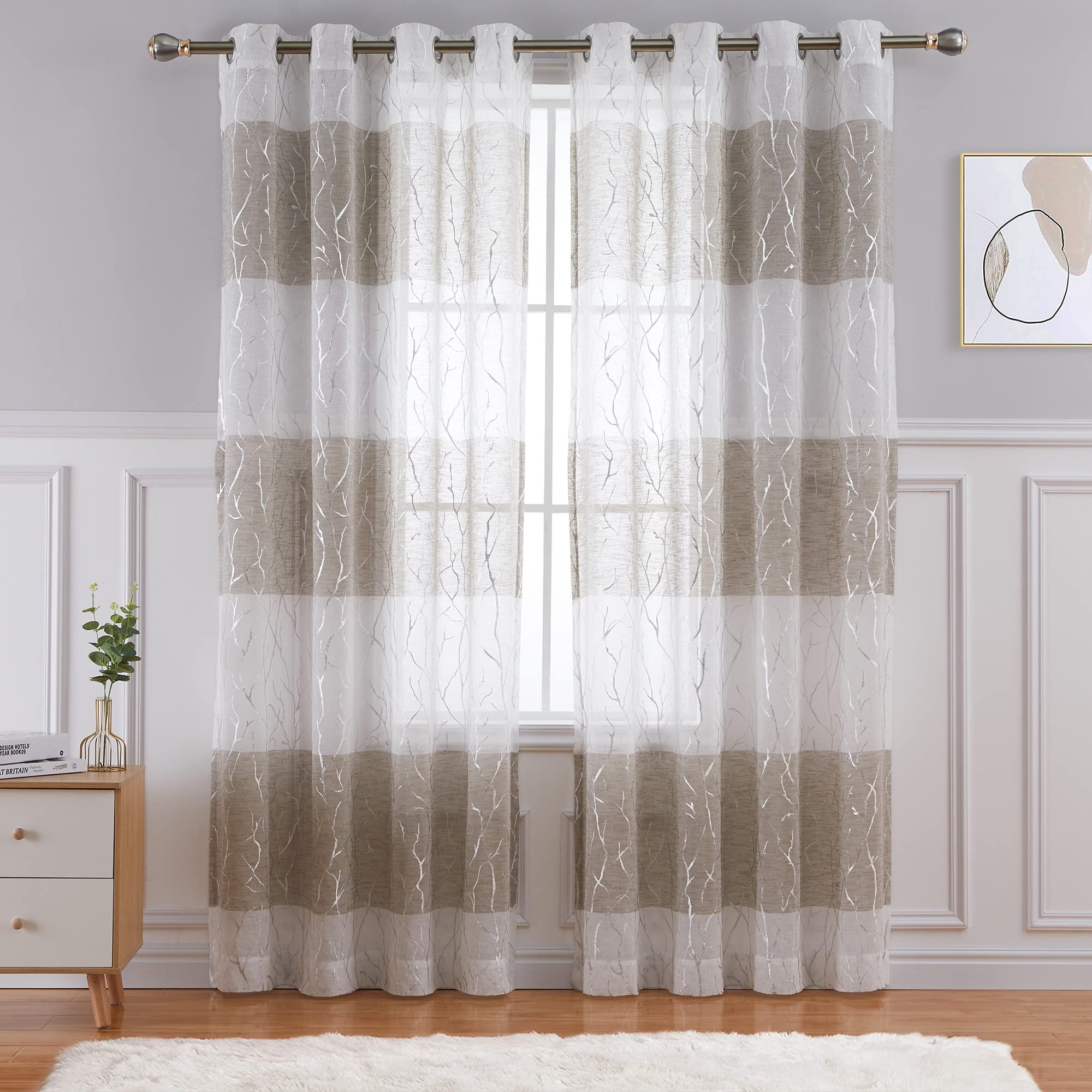 Tzou Sheer Curtains Silver Tree Branch Semi Sheer Curtain Window ...
