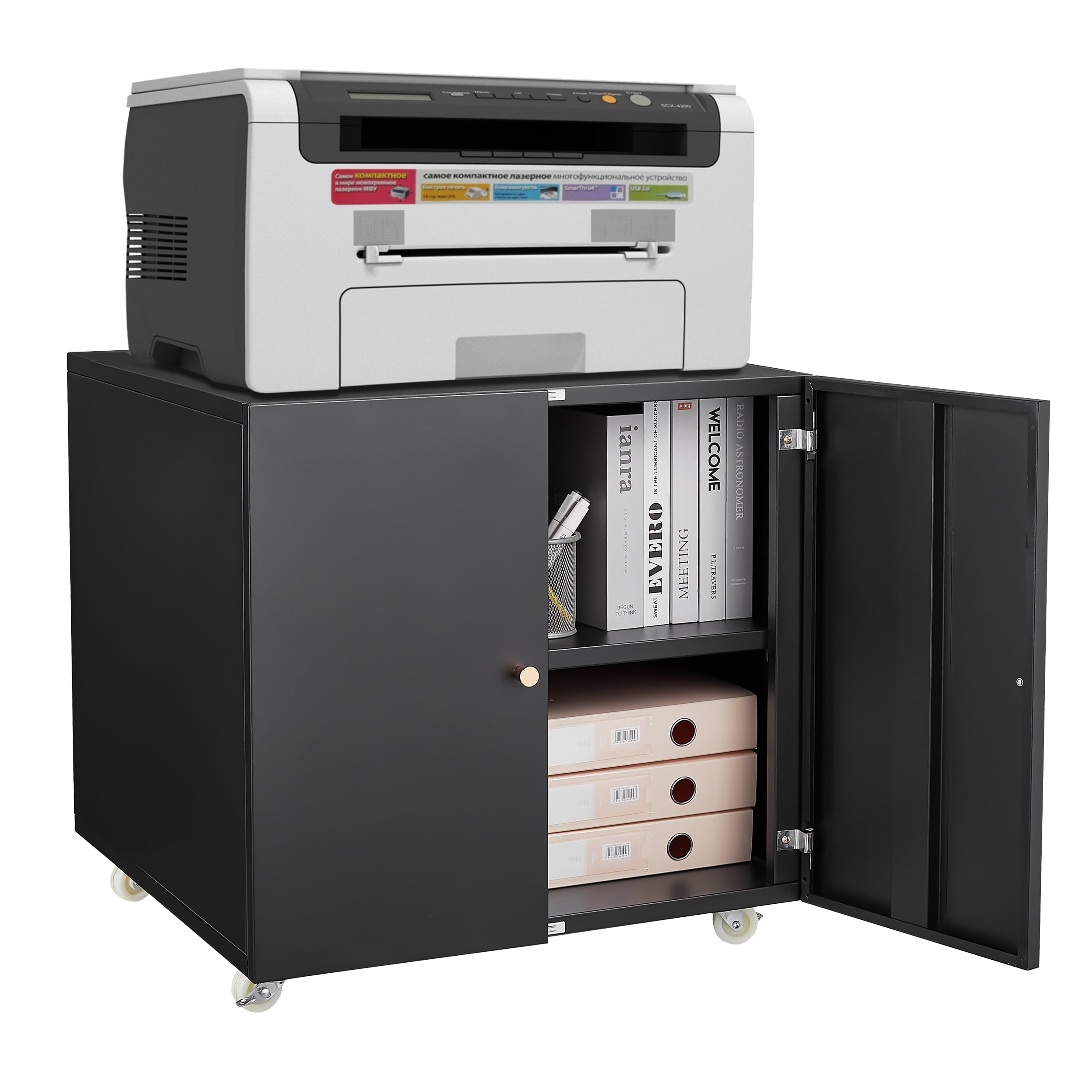 Tzou Steel Printer Cabinet with Wheels - Mobile Printer Stand with ...