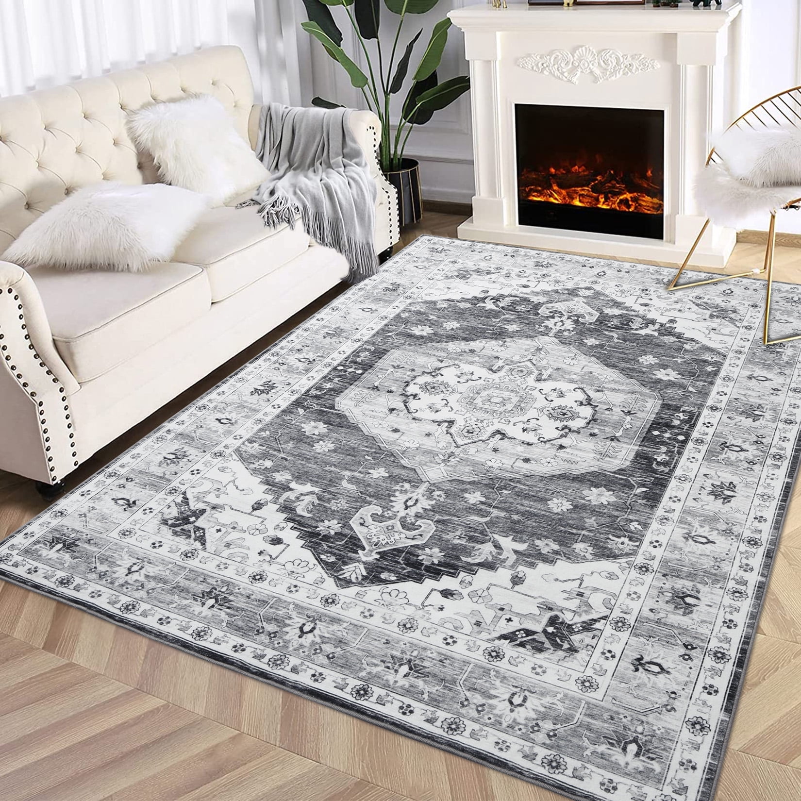 Tzou Vintage Floral Low Profile Big Area Rug 6x9 for Bedroom Living ...